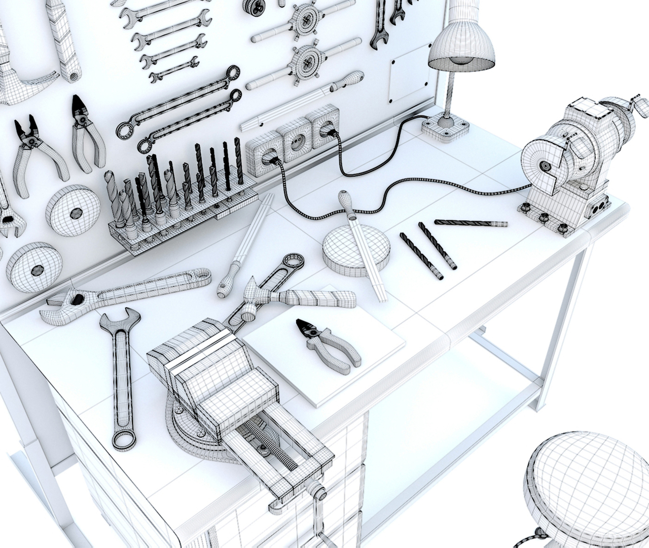 Workbench and workshop Industrial garage hand tools - Tree 3D model ...