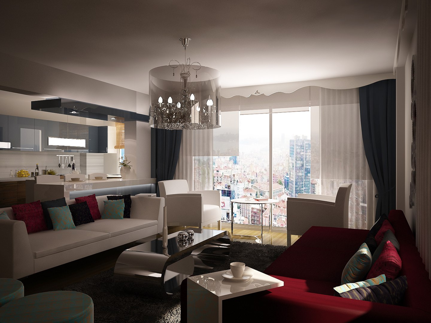 maya modern living room kitchen interior