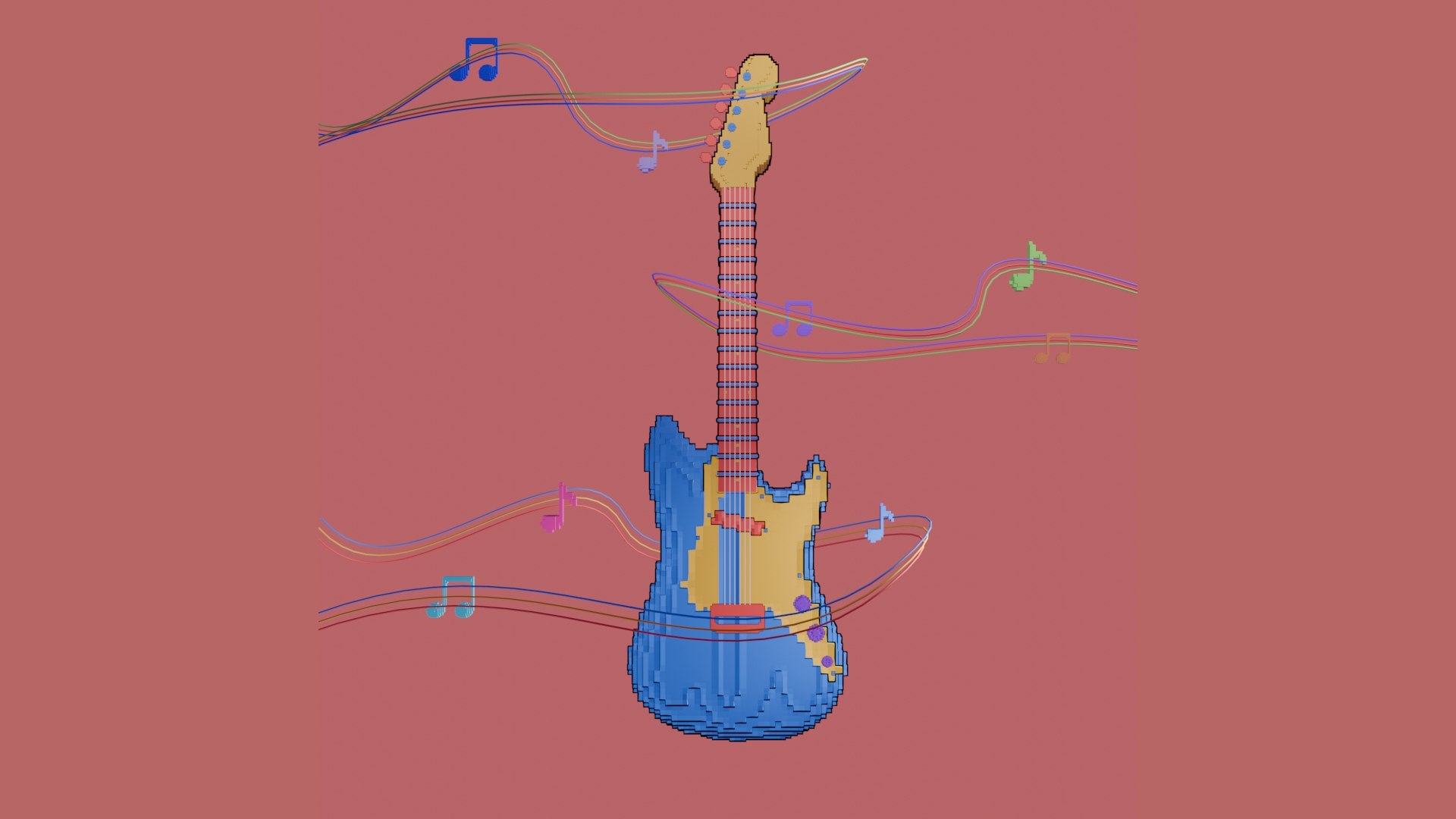 Pixel Art Guitar 3D Model - TurboSquid 2225581