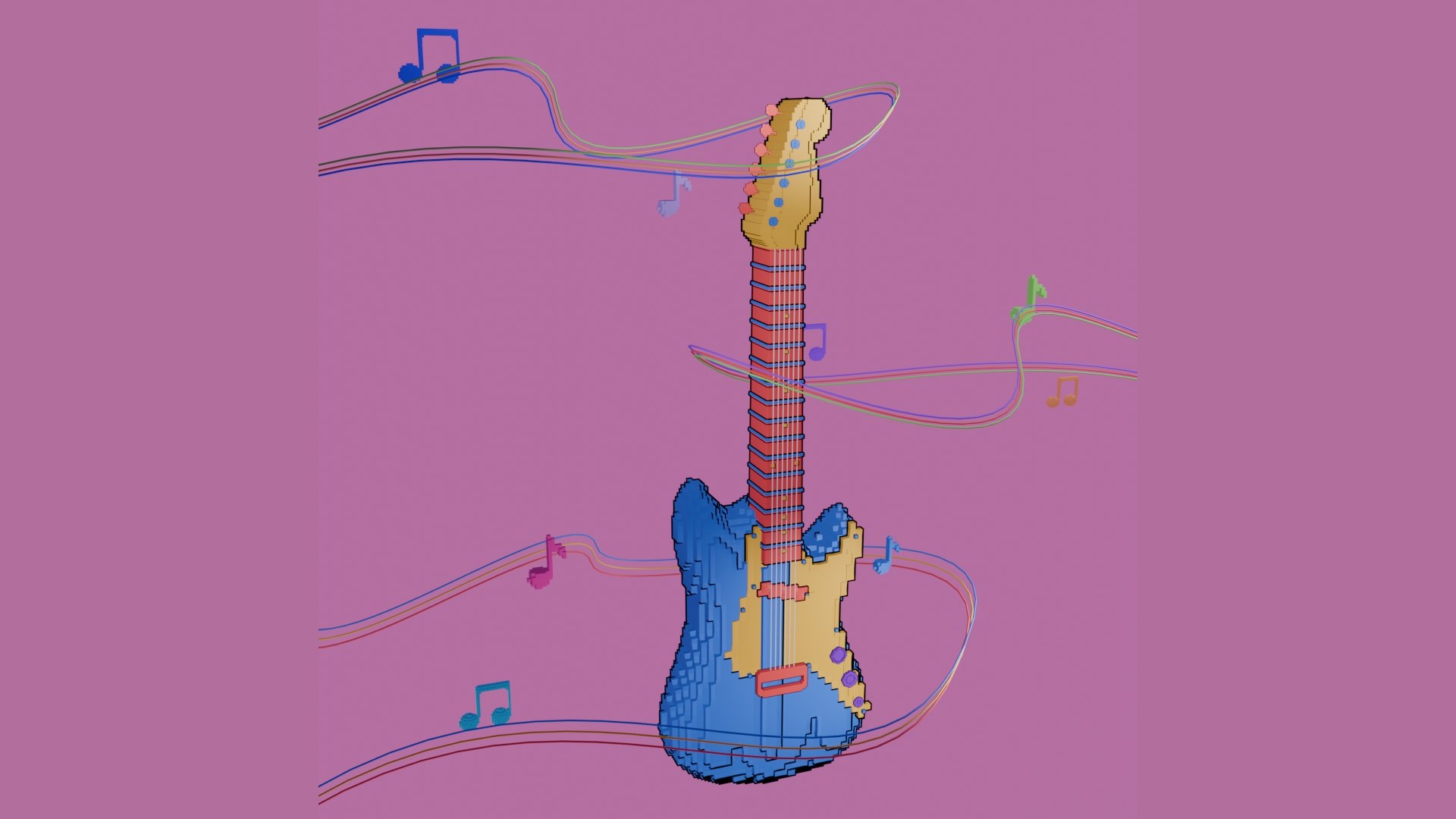 Pixel Art Guitar 3D Model - TurboSquid 2225581