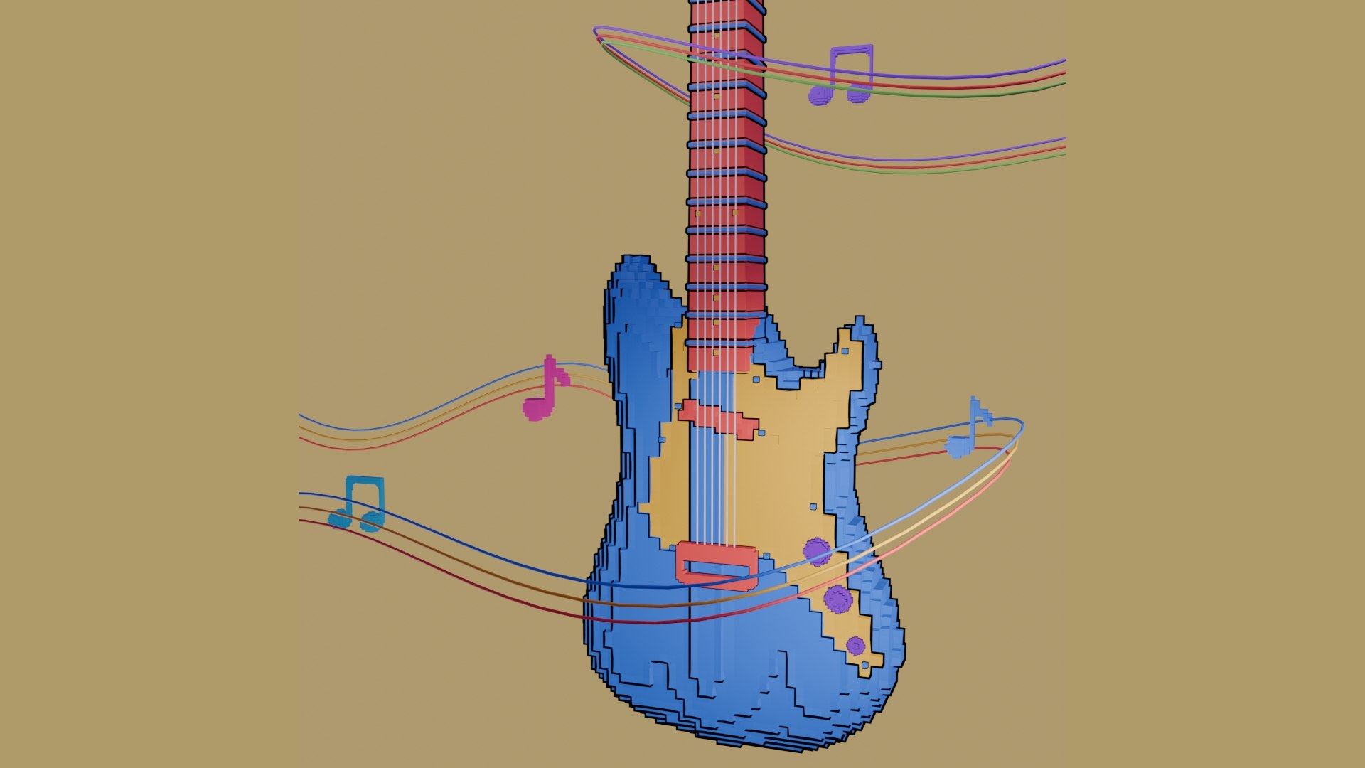 Pixel Art Guitar 3D Model - TurboSquid 2225581