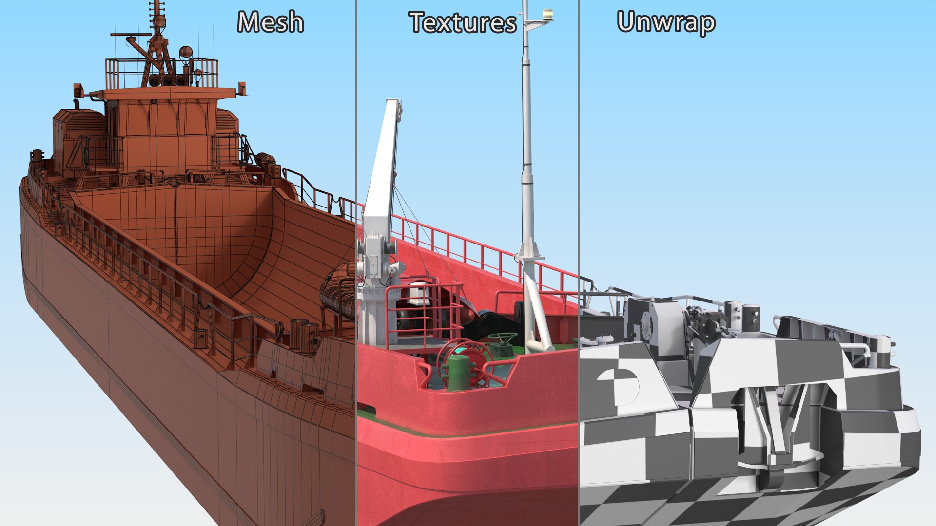 3D Split Hopper Barge Red Rigged For Maya - TurboSquid 2427585