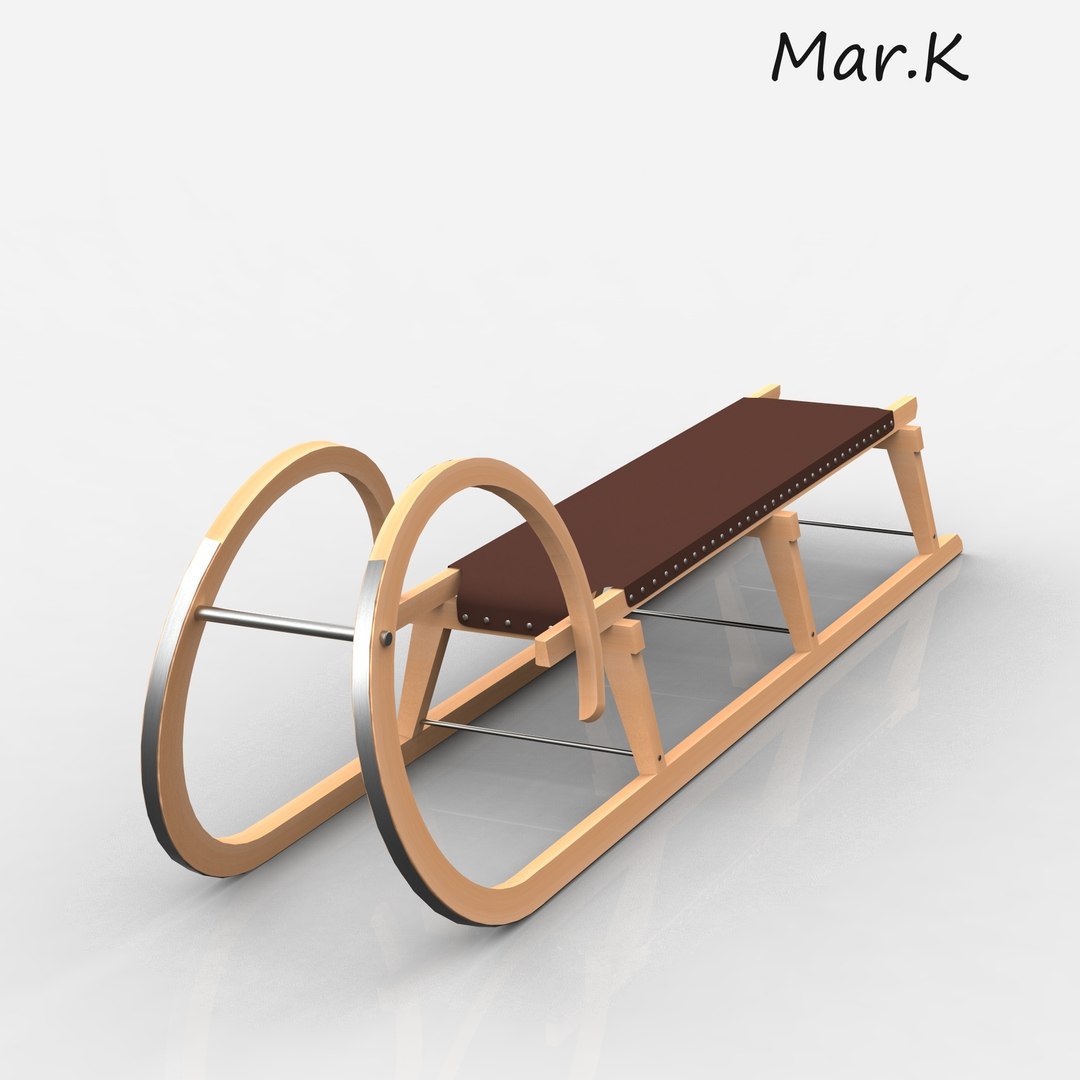 wooden snow sledge 3d model