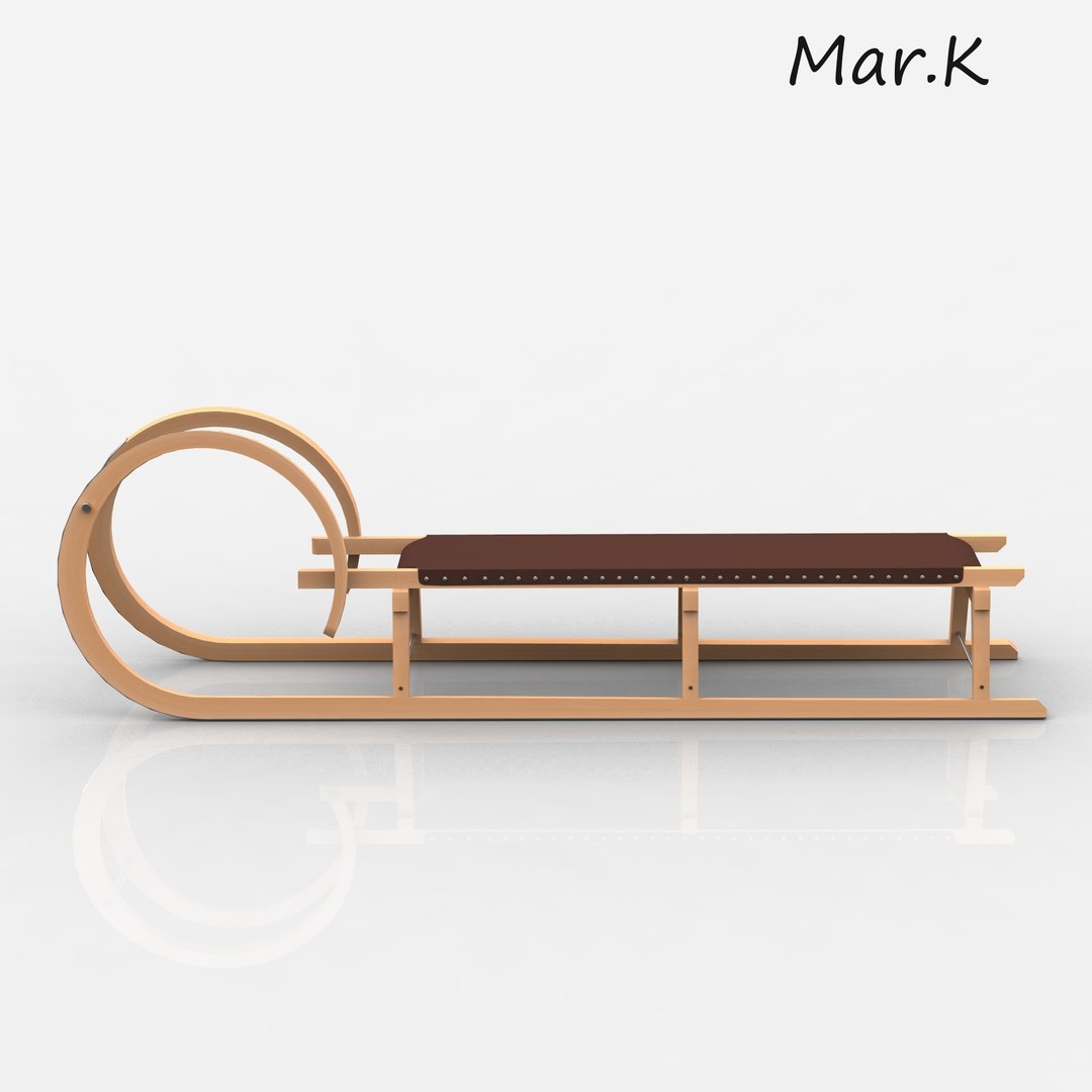 wooden snow sledge 3d model