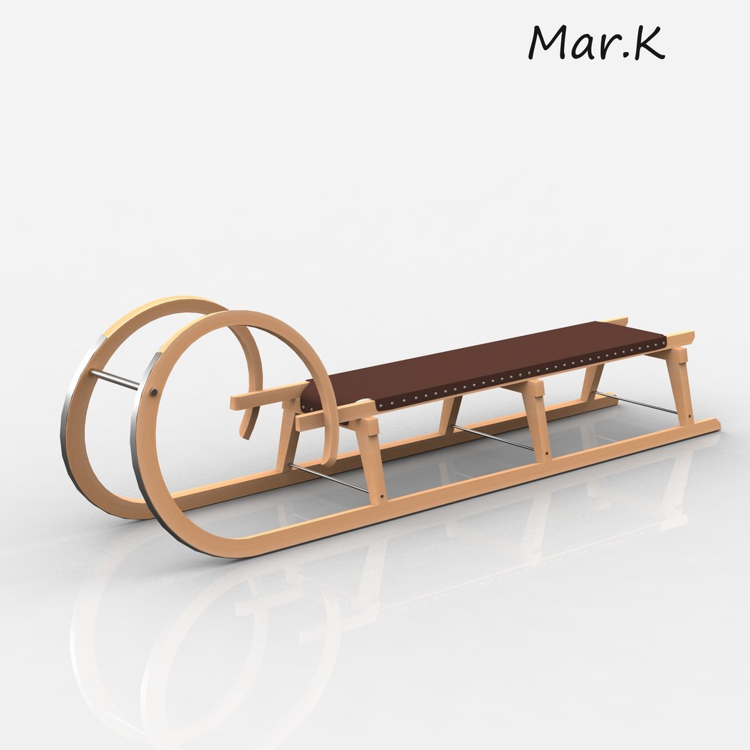 wooden snow sledge 3d model