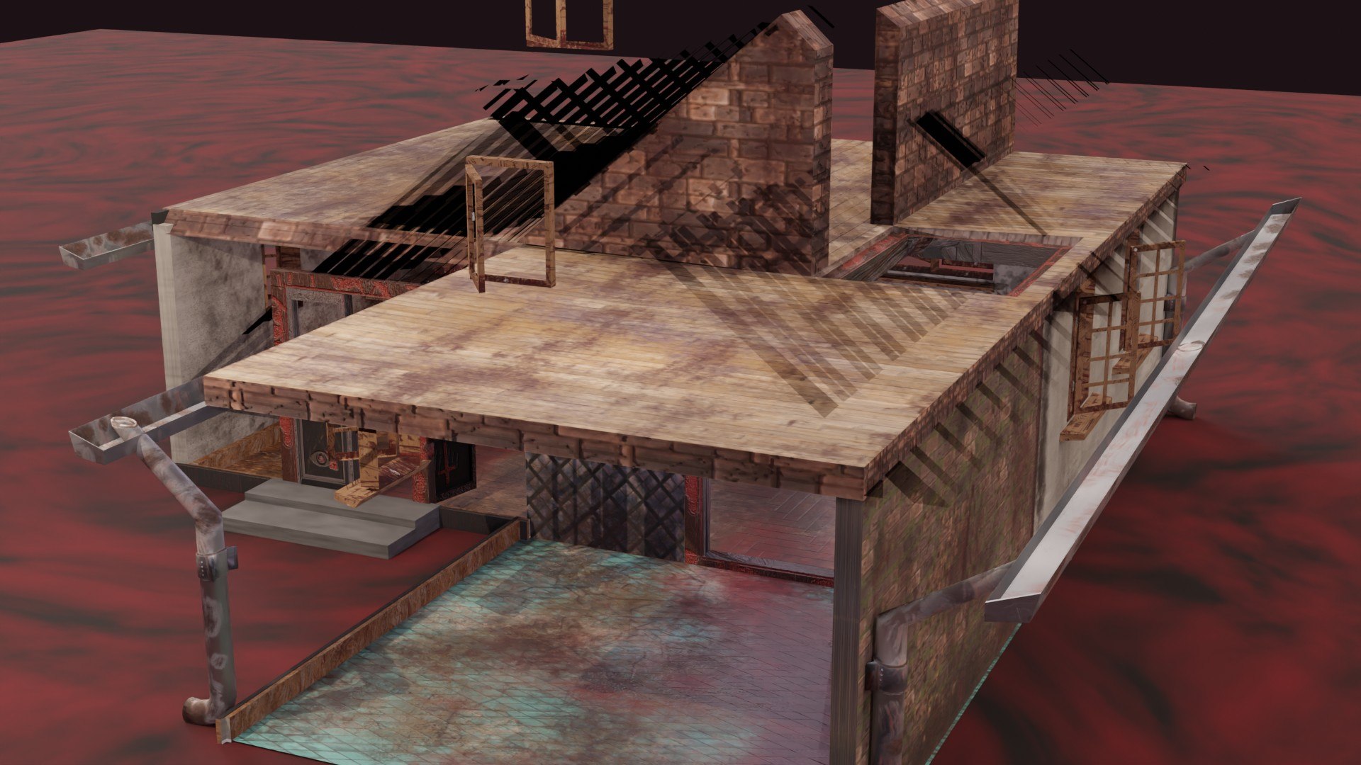 Horror House With Second Floor Bathroom Human Organs Artifacts 3D ...
