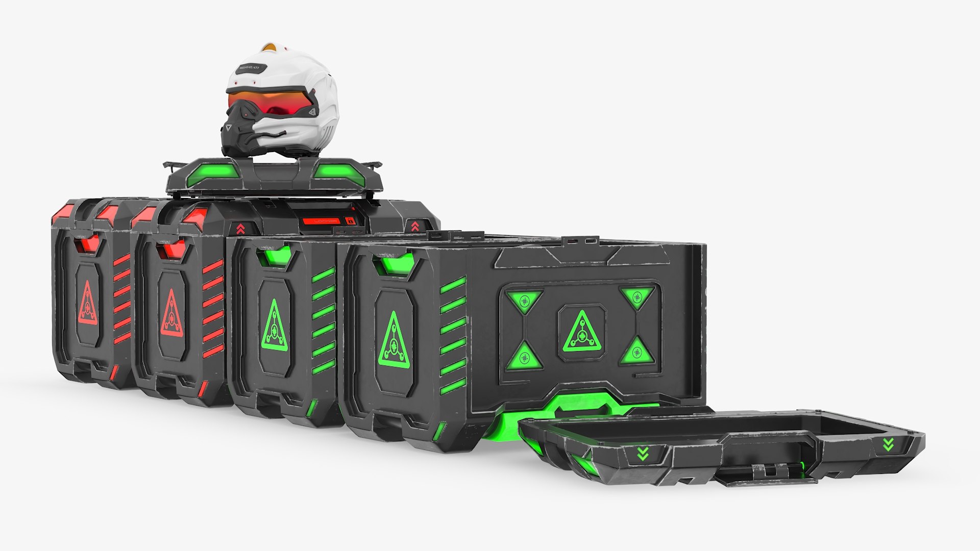 3D Futuristic Storage Crate With Sci-Fi Helmets - TurboSquid 2347146