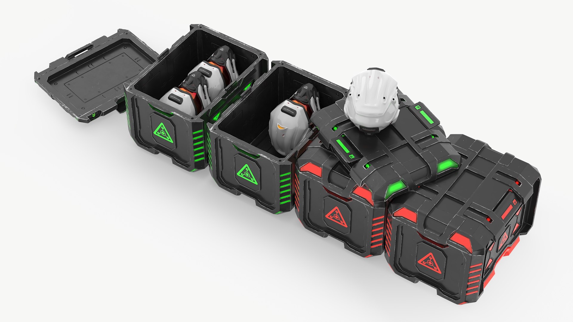 3D Futuristic Storage Crate With Sci-Fi Helmets - TurboSquid 2347146