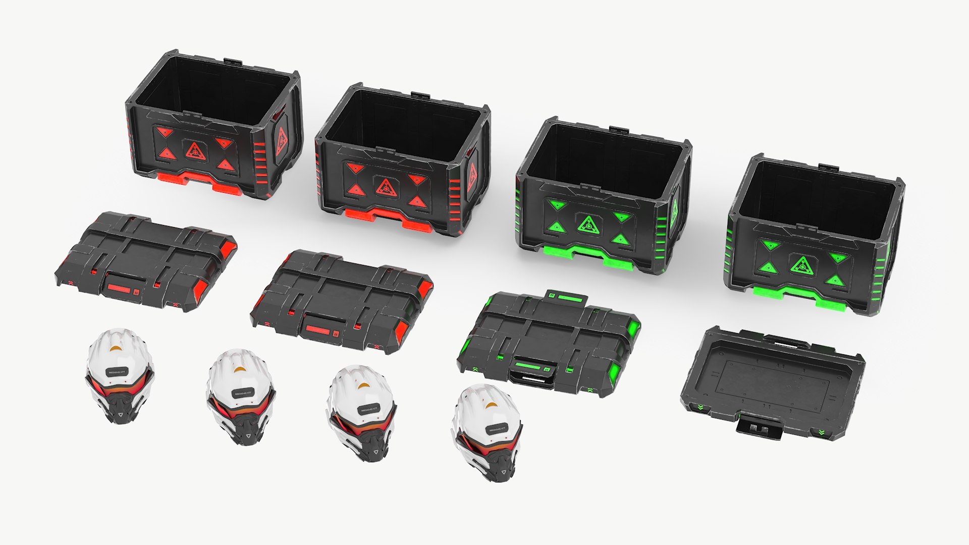 3D Futuristic Storage Crate With Sci-Fi Helmets - TurboSquid 2347146