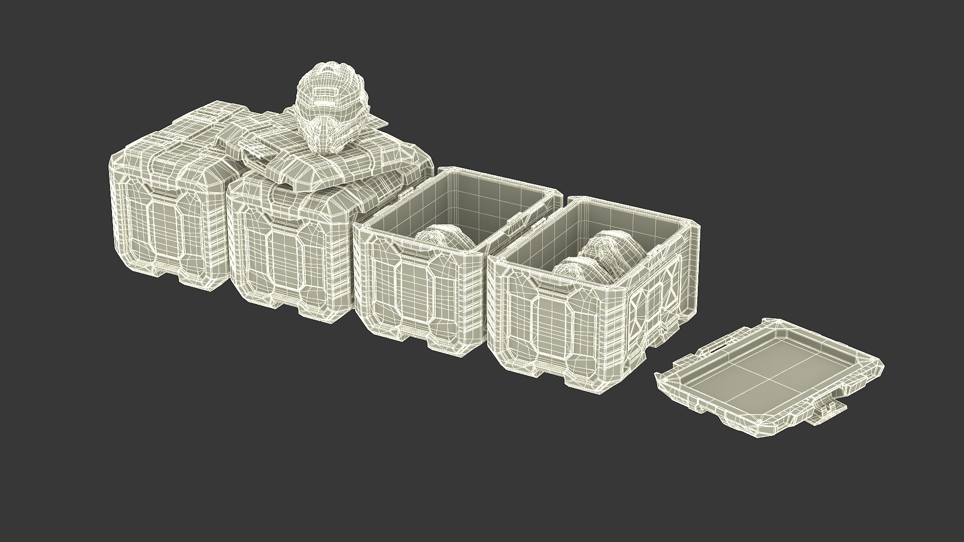 3D Futuristic Storage Crate With Sci-Fi Helmets - TurboSquid 2347146