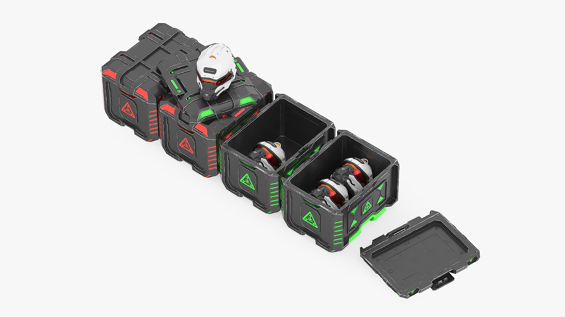3D Futuristic Storage Crate With Sci-Fi Helmets - TurboSquid 2347146
