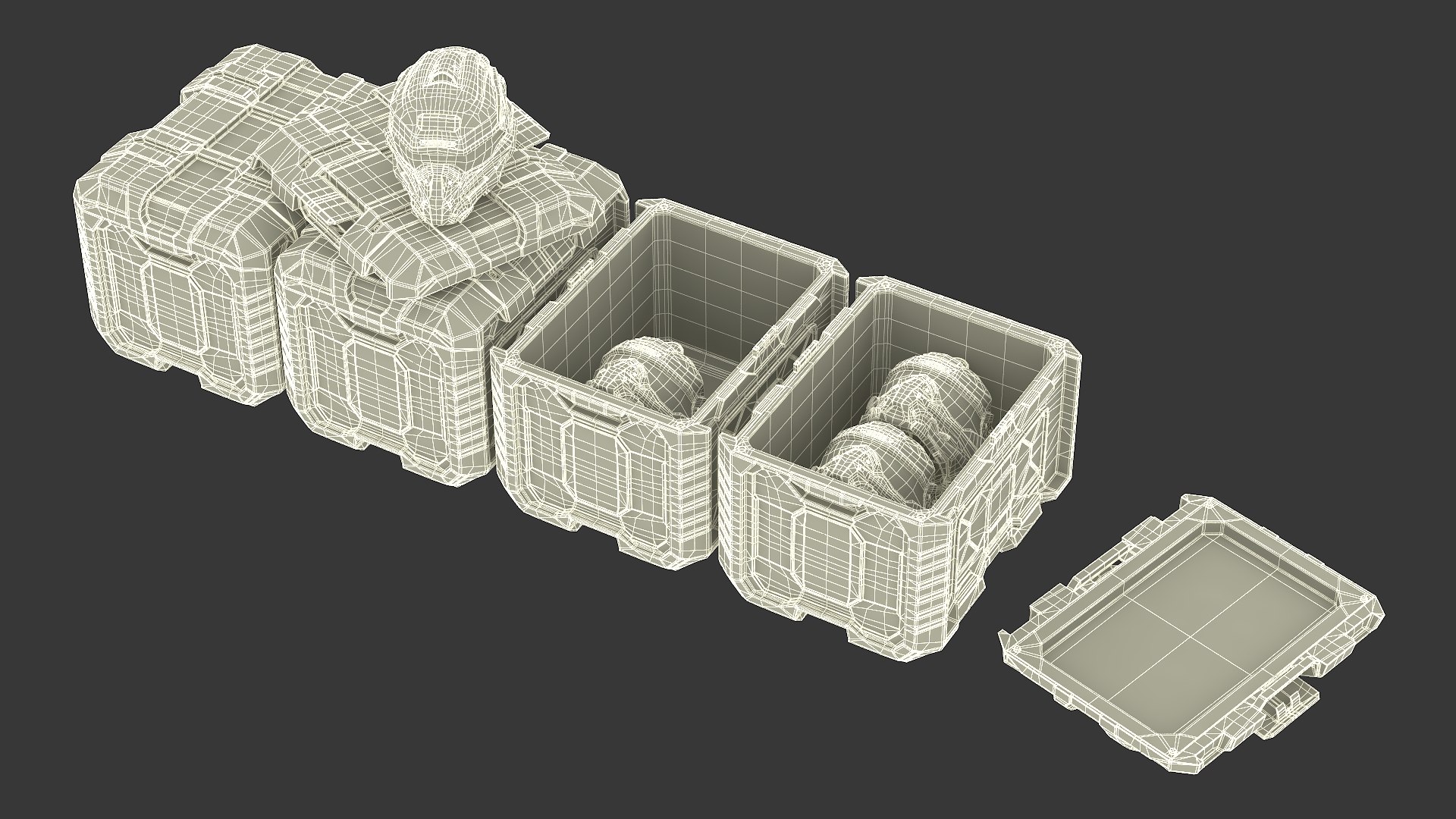 3D Futuristic Storage Crate With Sci-Fi Helmets - TurboSquid 2347146