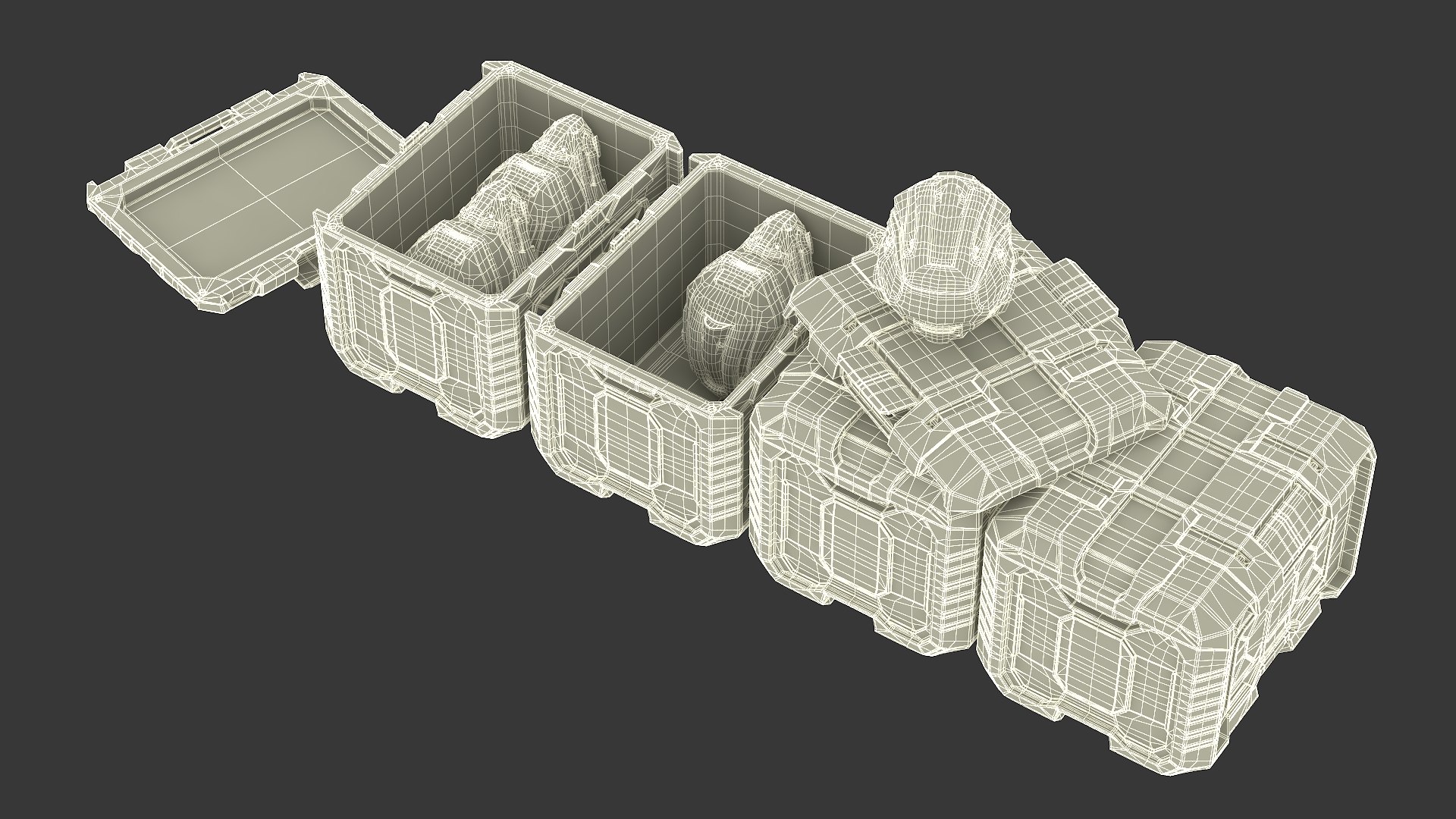 3D Futuristic Storage Crate With Sci-Fi Helmets - TurboSquid 2347146