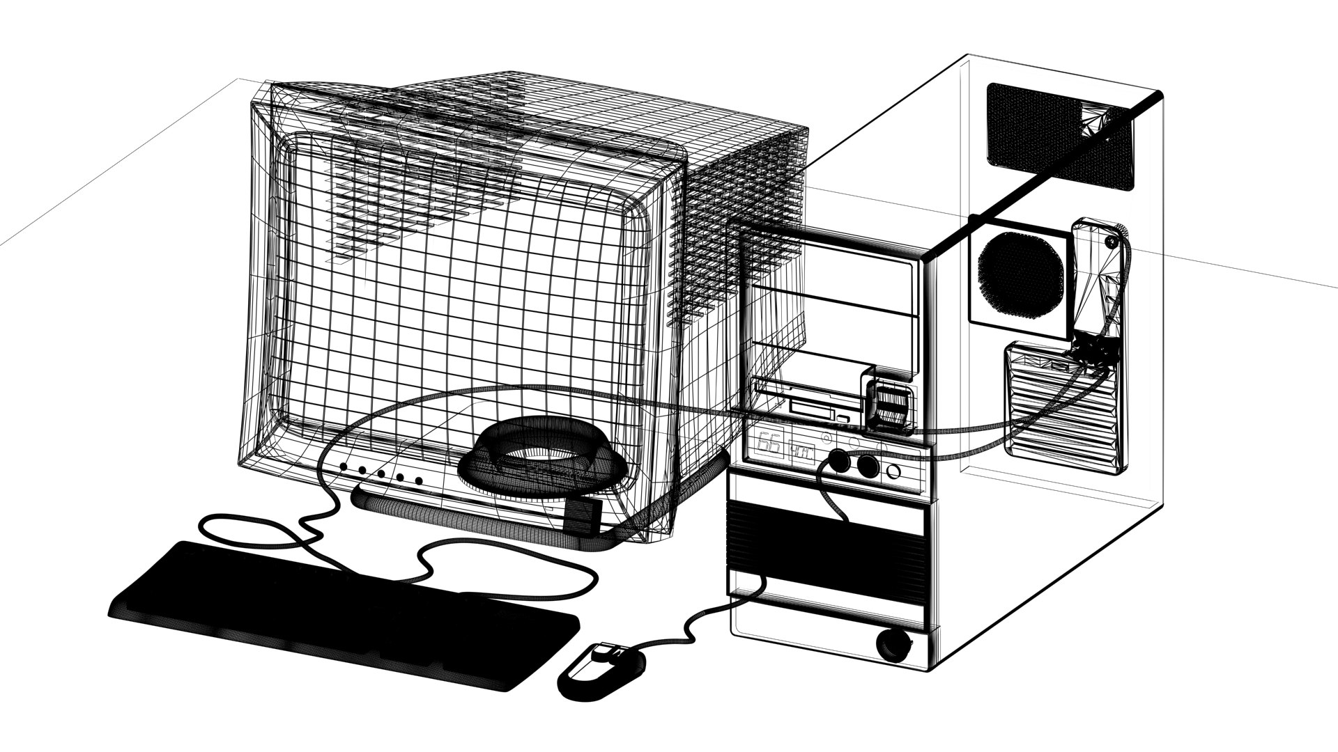Retro PC Tower Case Monitor Keyboard And Mouse Model - TurboSquid 2039922