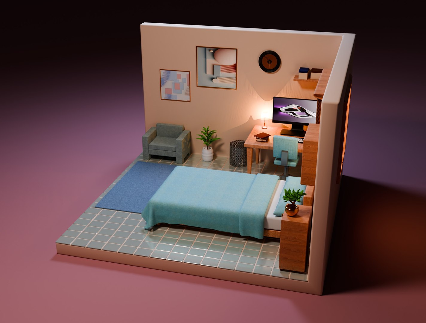 Isometric Sleeping Room 3D Model - TurboSquid 2358354