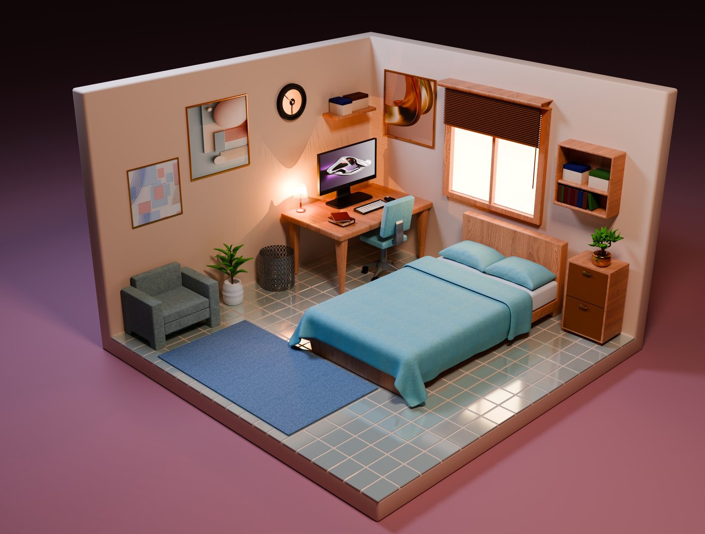 Isometric Sleeping Room 3D Model - TurboSquid 2358354