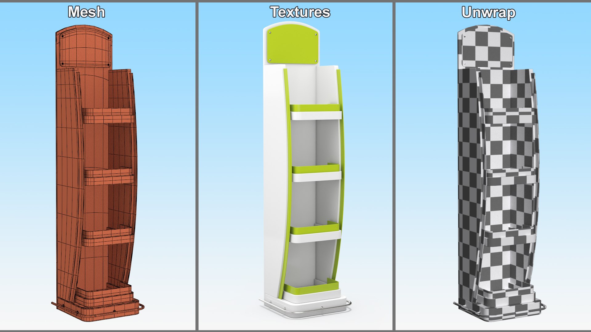 3D White Green Multi Shelf Display Rack - TurboSquid 2098142