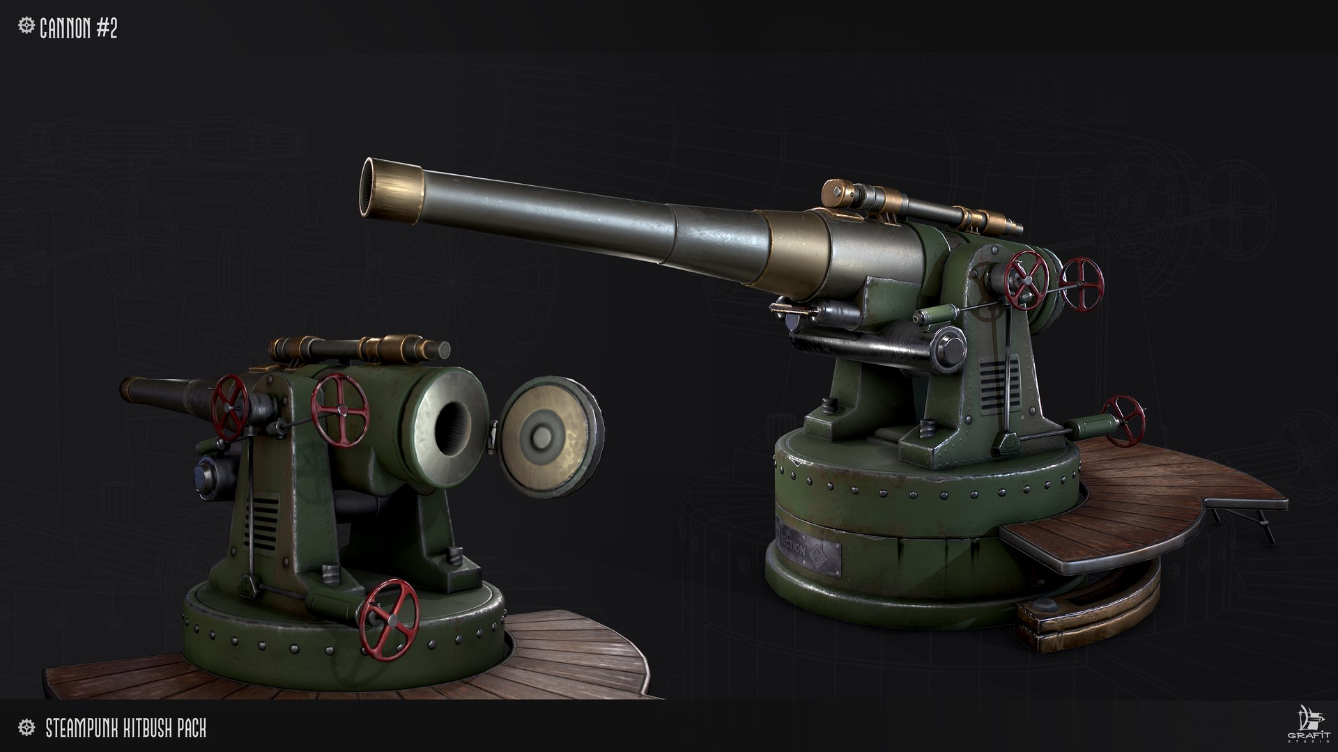 Steampunk Cannon Model Pack Game Ready Kitbash Textured VR AR Low-poly ...