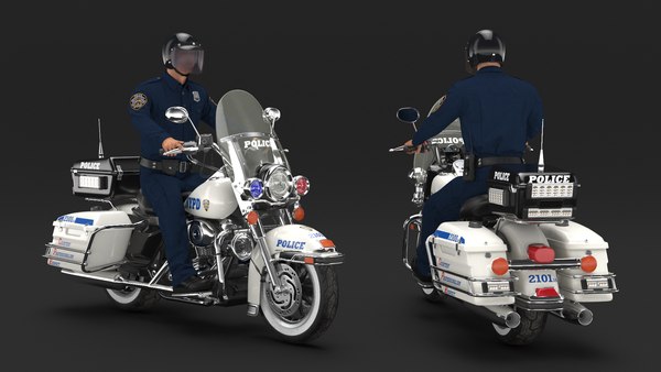 modelo 3d Motocicleta Road King del NYPD con oficial - TurboSquid 2323217