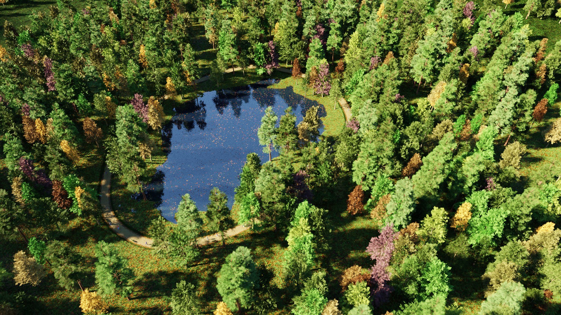 3D Model Autumnal Pond - TurboSquid 1996922