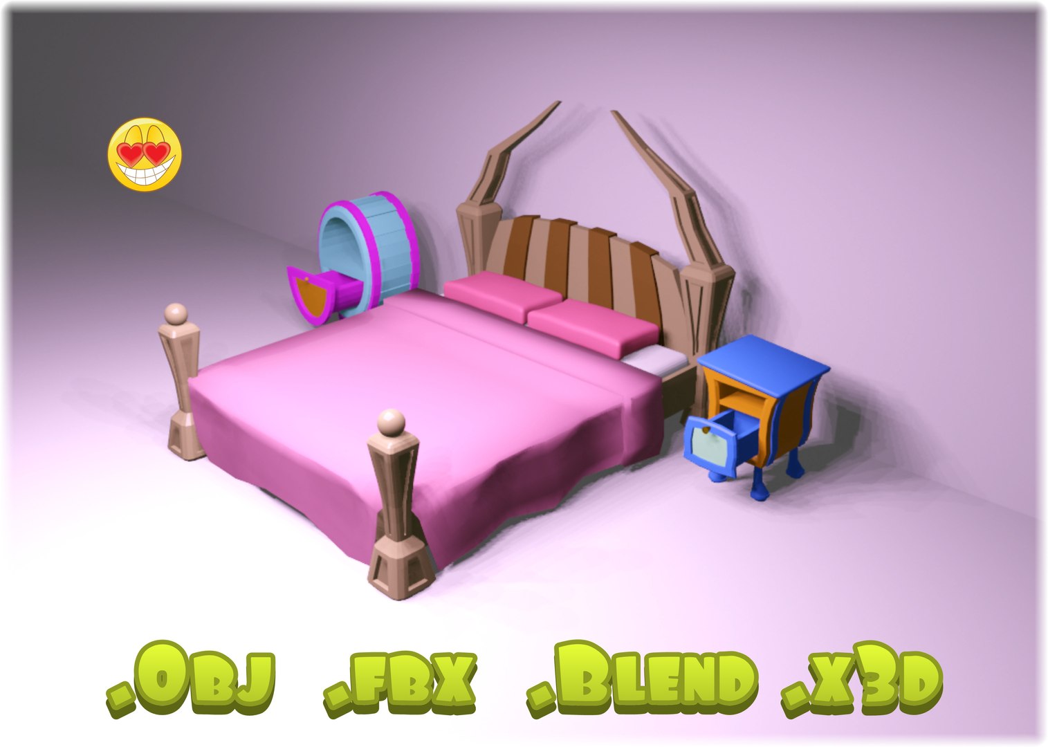 3d CARTOON letto matrimoniale con comodini 3D - TurboSquid 2034954