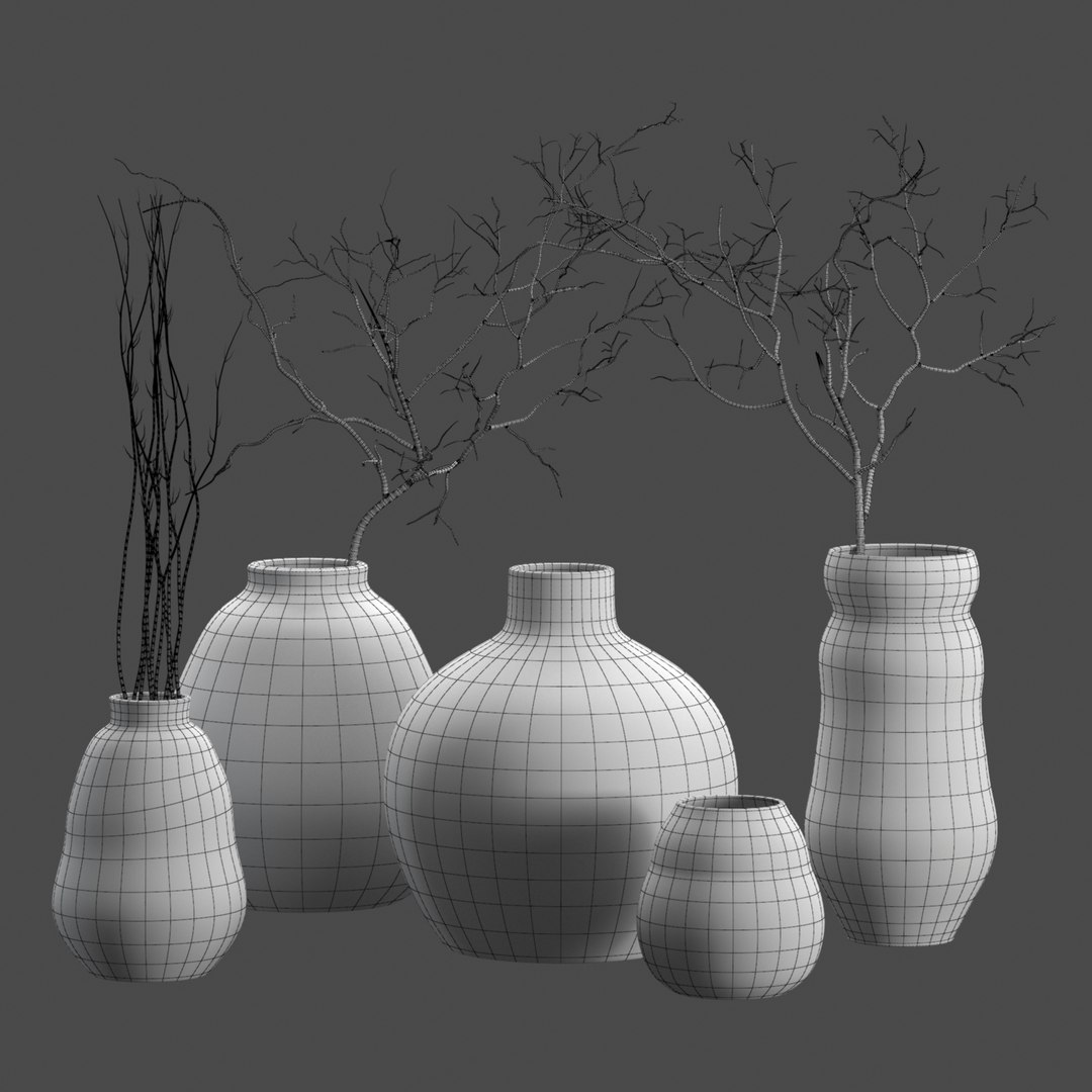 3D Artisan Rustic Vases With Branches - TurboSquid 2124111