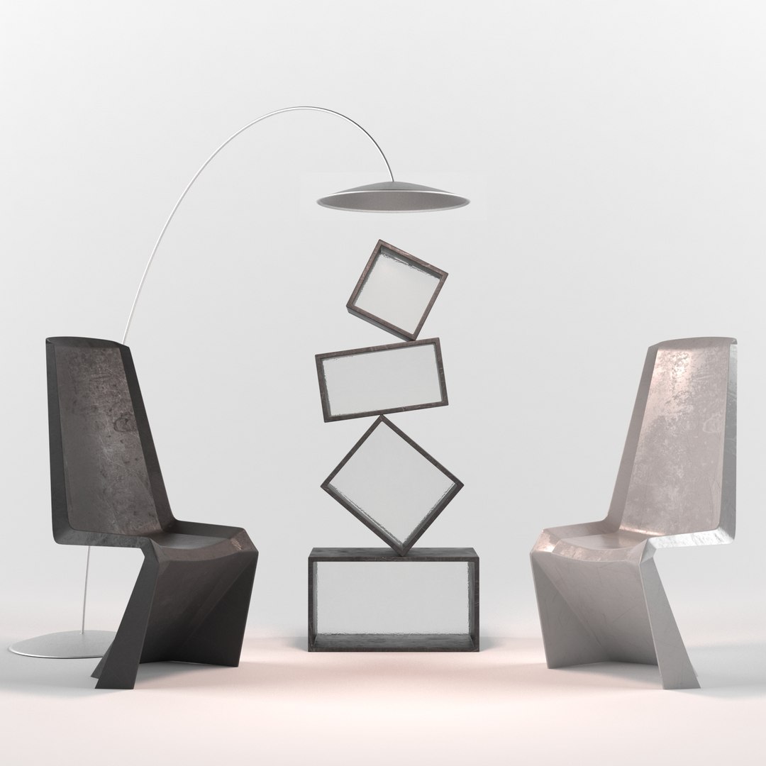 3d Set Chairs Shelf Model