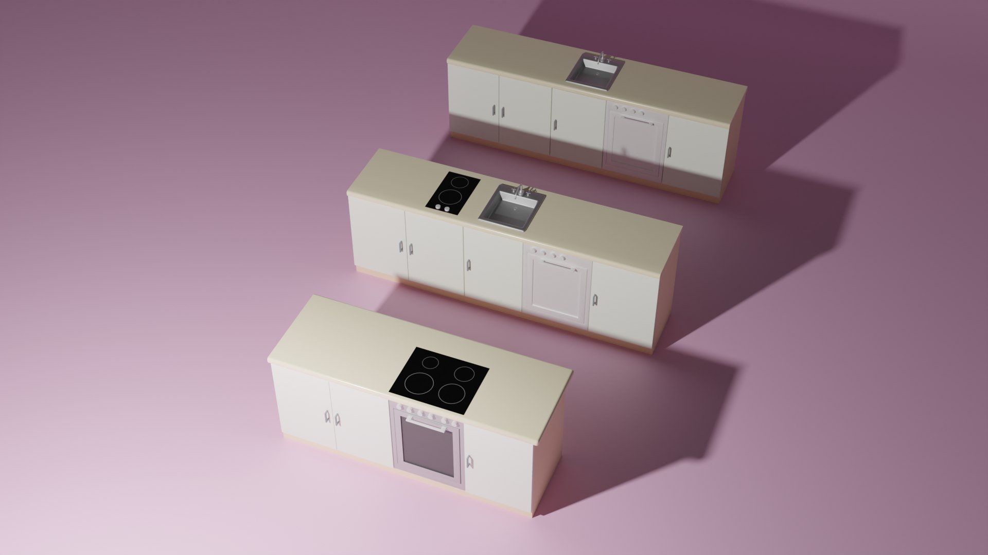 3D Three Kitchen Counters - TurboSquid 1885501