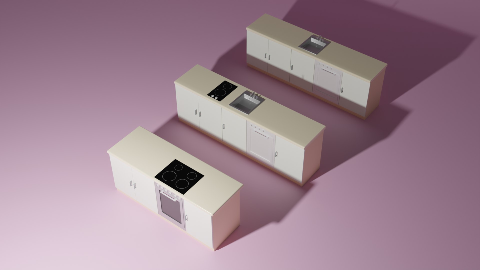 3D Three Kitchen Counters - TurboSquid 1885501