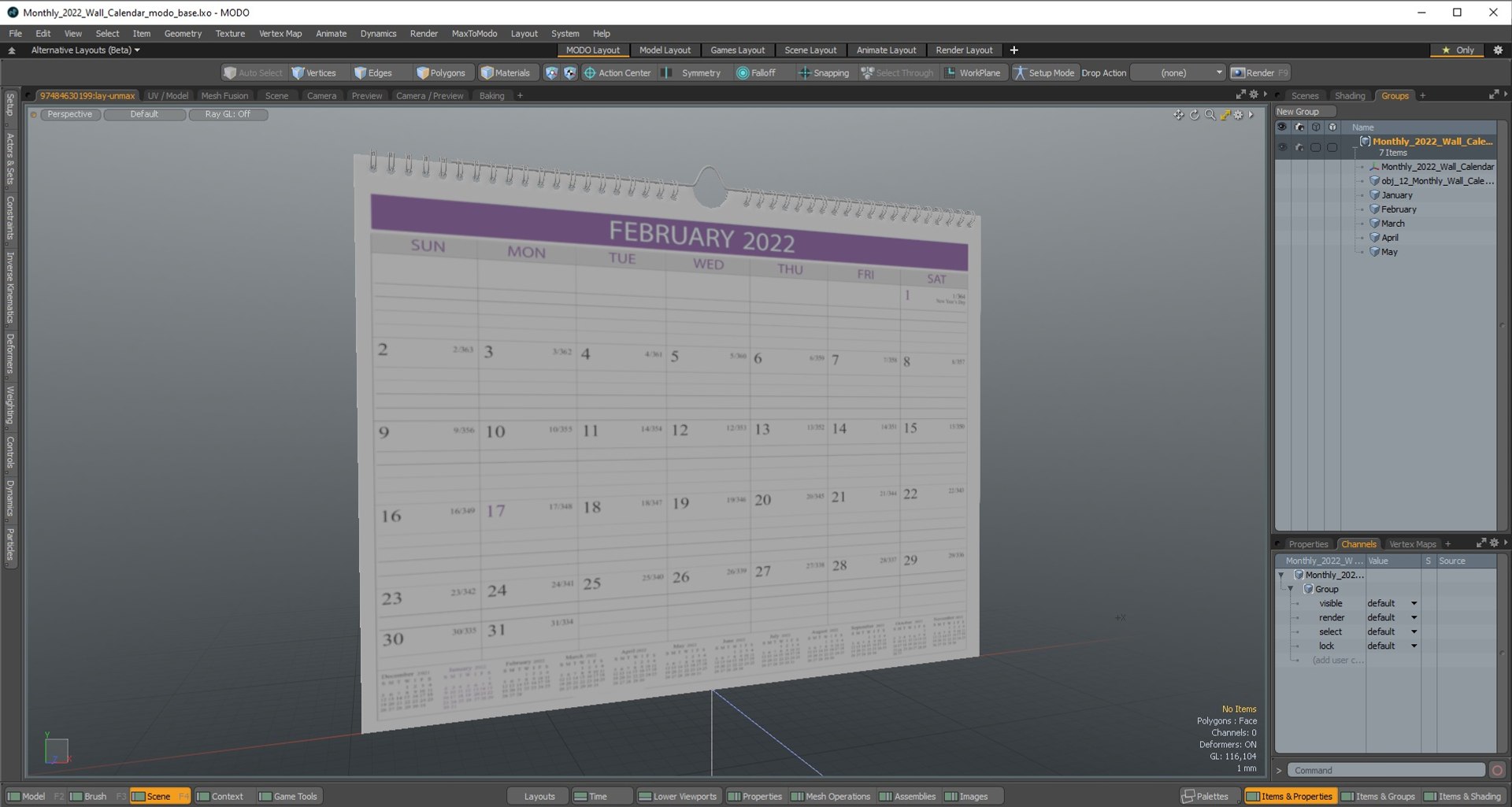 3D Monthly 2022 Wall Calendar model - TurboSquid 2109223