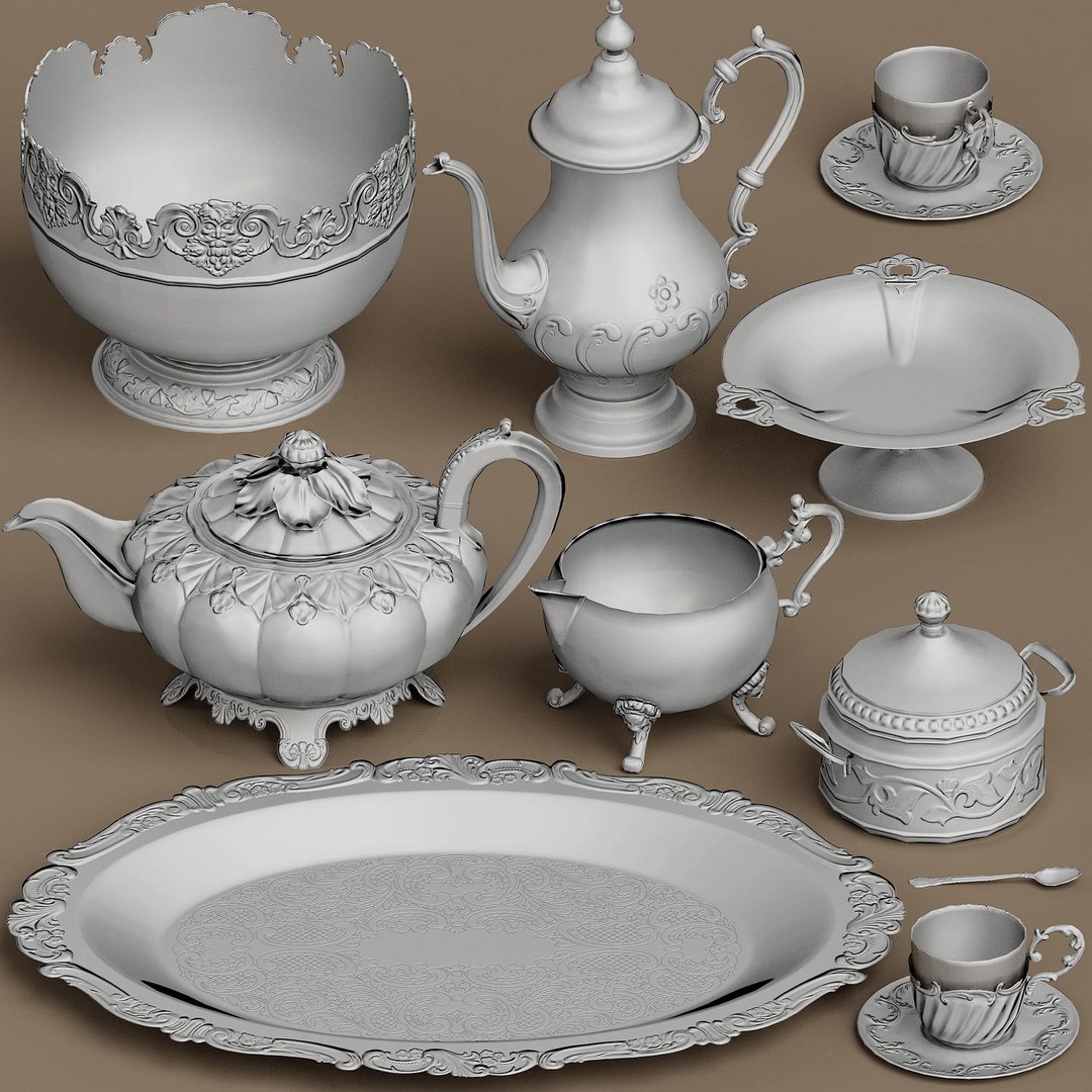 3D Silver Service Set 9 Model - TurboSquid 1361879