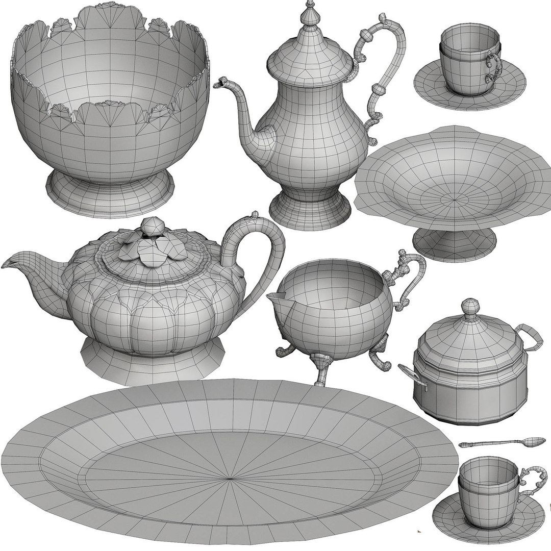 3D Silver Service Set 9 Model - TurboSquid 1361879