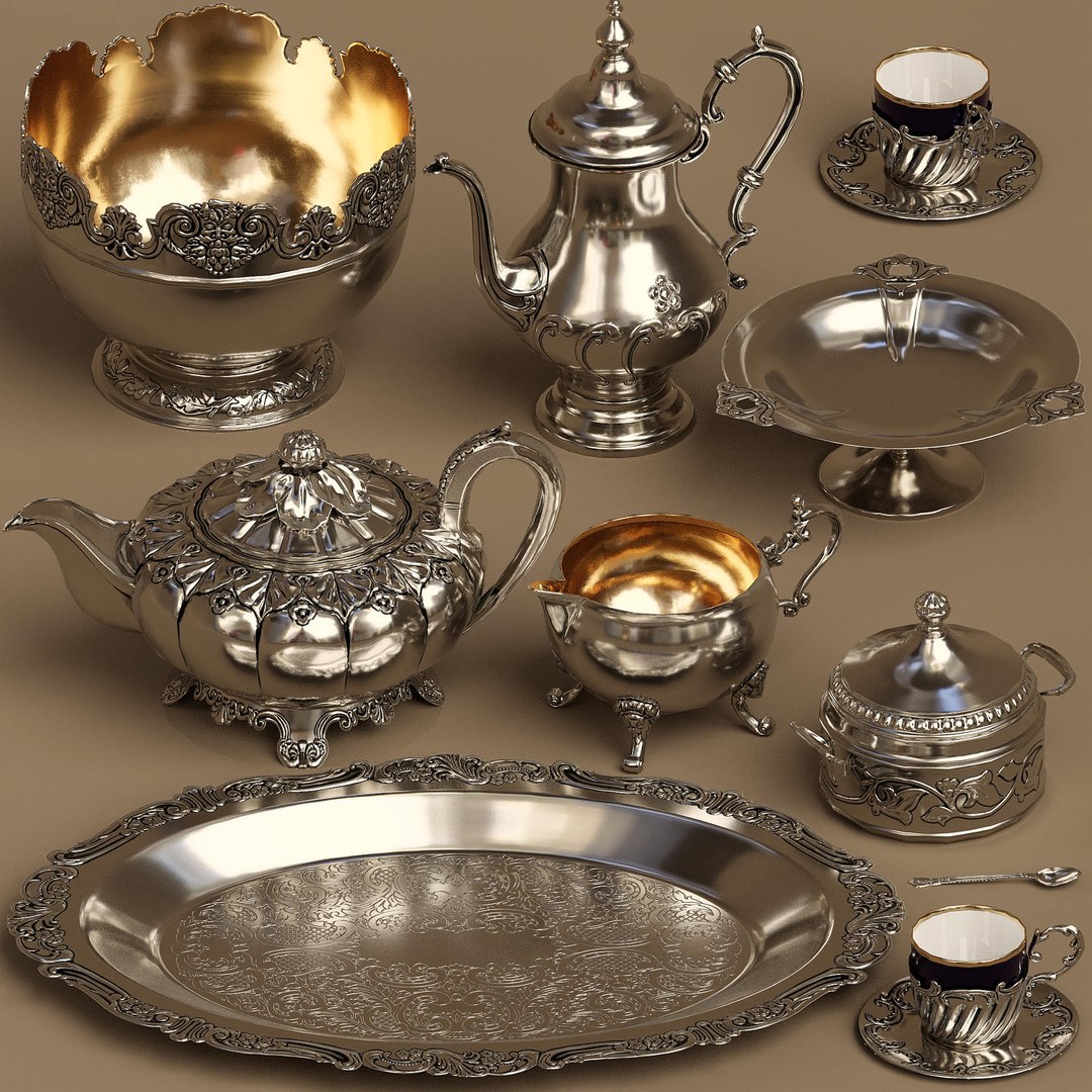 3D Silver Service Set 9 Model - TurboSquid 1361879
