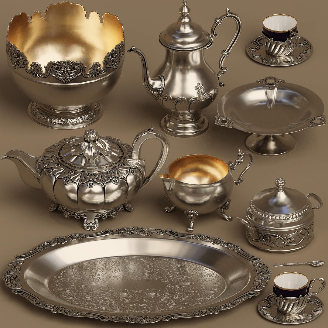 3D Silver Service Set 9 Model - TurboSquid 1361879