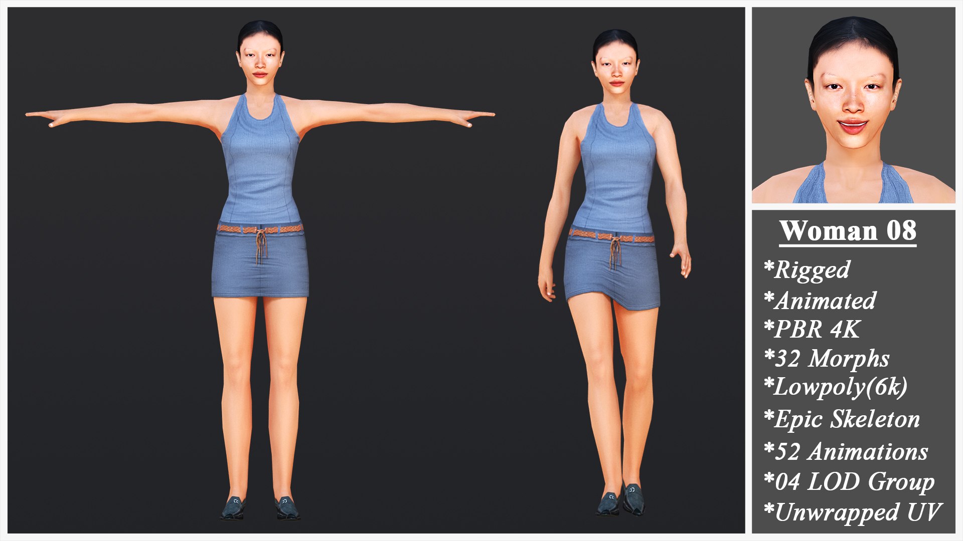 Woman 8 With 52 Animations 32 Morphs 3D 모델 - TurboSquid 2049594