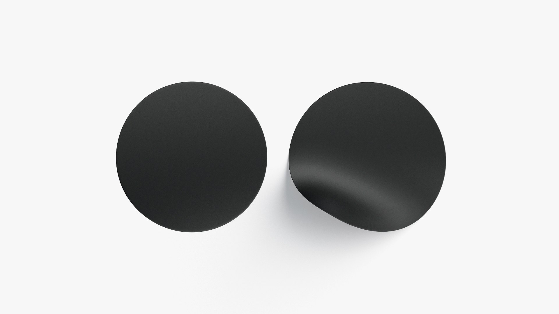 3D Two Black Round Stickers - Smooth And Bended Adhesive Labels Model ...