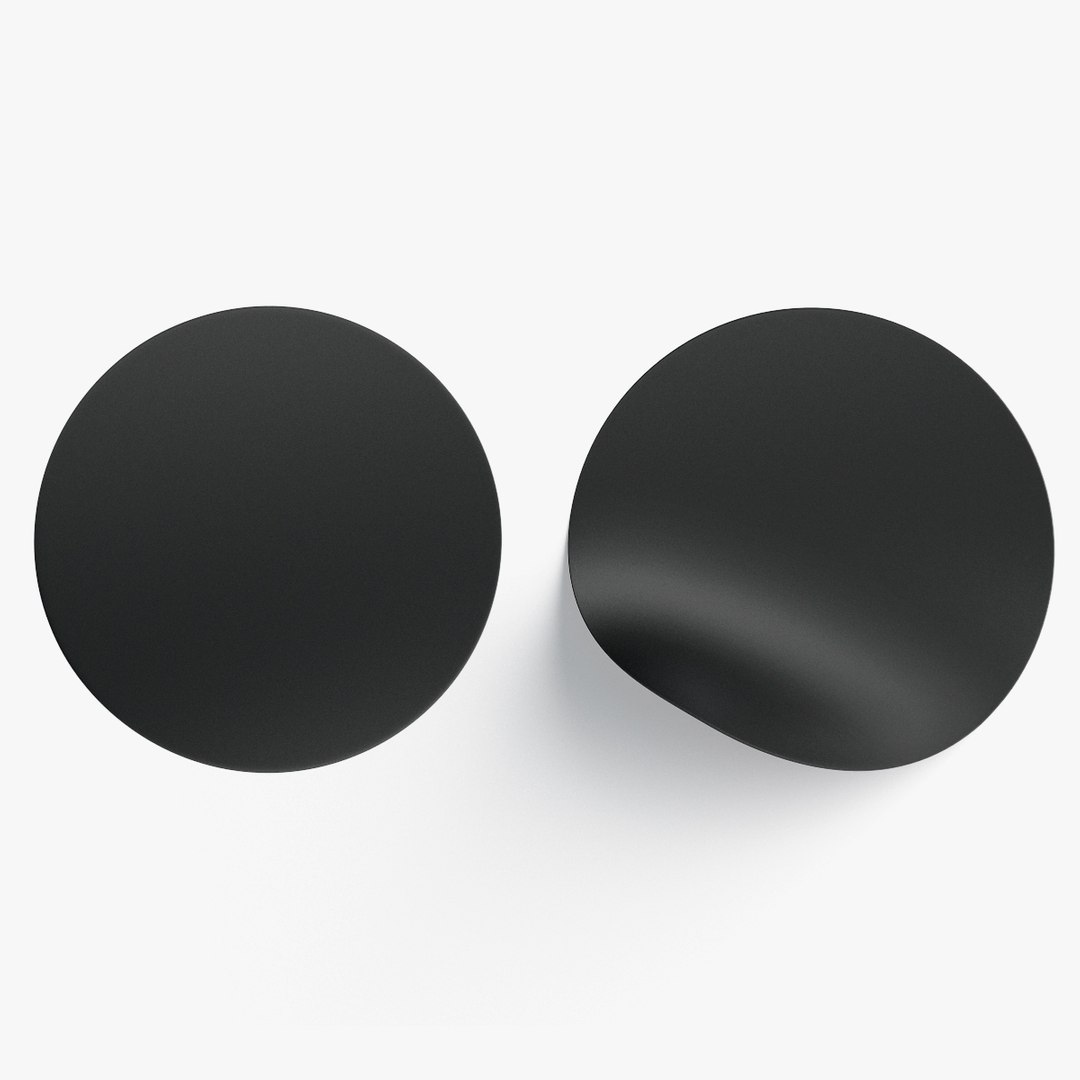 3D Two Black Round Stickers - smooth and bended adhesive labels model ...