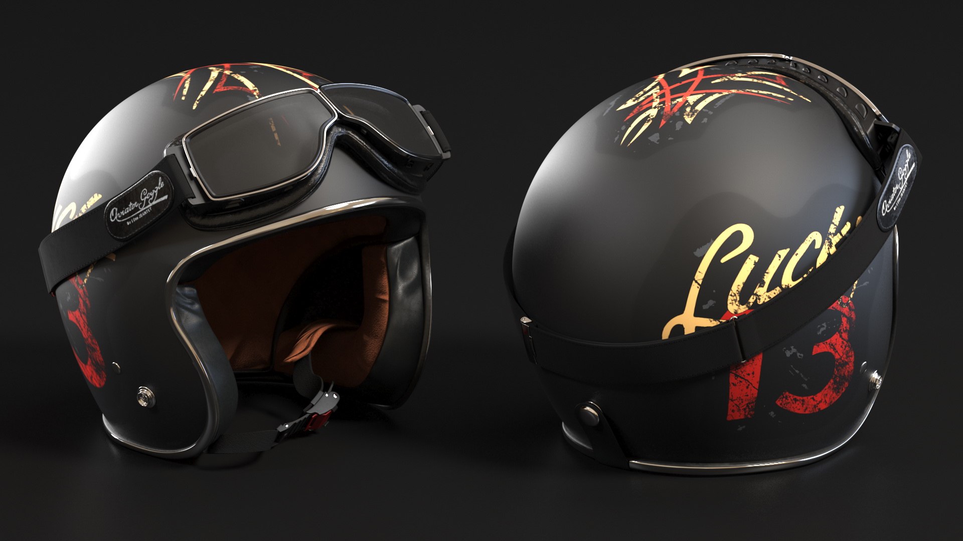 Vintage Motorcycle Helmet Lucky 13 with Goggles 3D model - TurboSquid ...