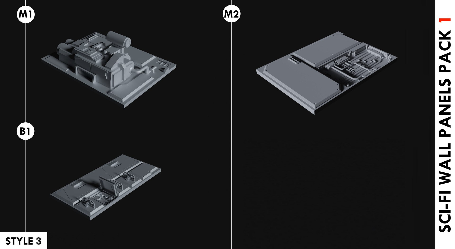 3D Sci-Fi Wall Floor Panels 39 Parts - Kitbash - TurboSquid 1840204