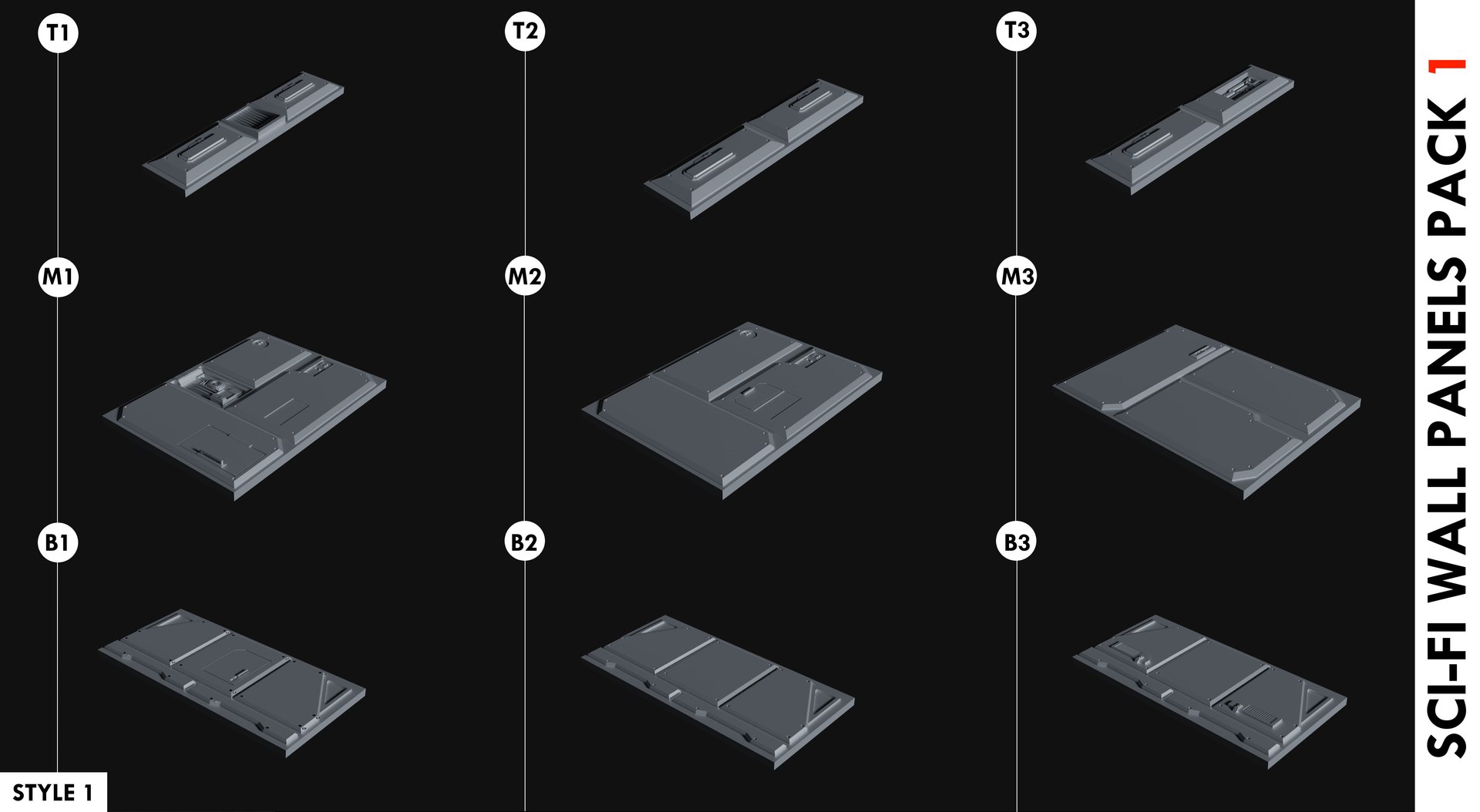 3D Sci-Fi Wall Floor Panels 39 Parts - Kitbash - TurboSquid 1840204