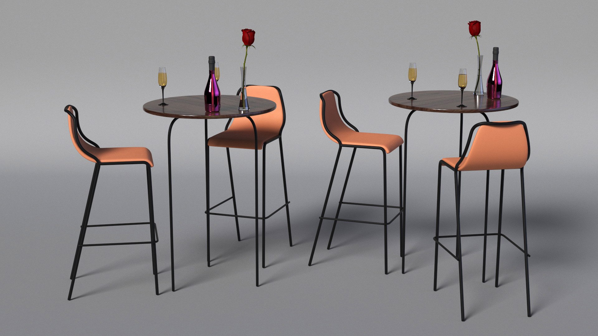 3D Armand De Brignac Champagne With Stools And Table - TurboSquid 2371727