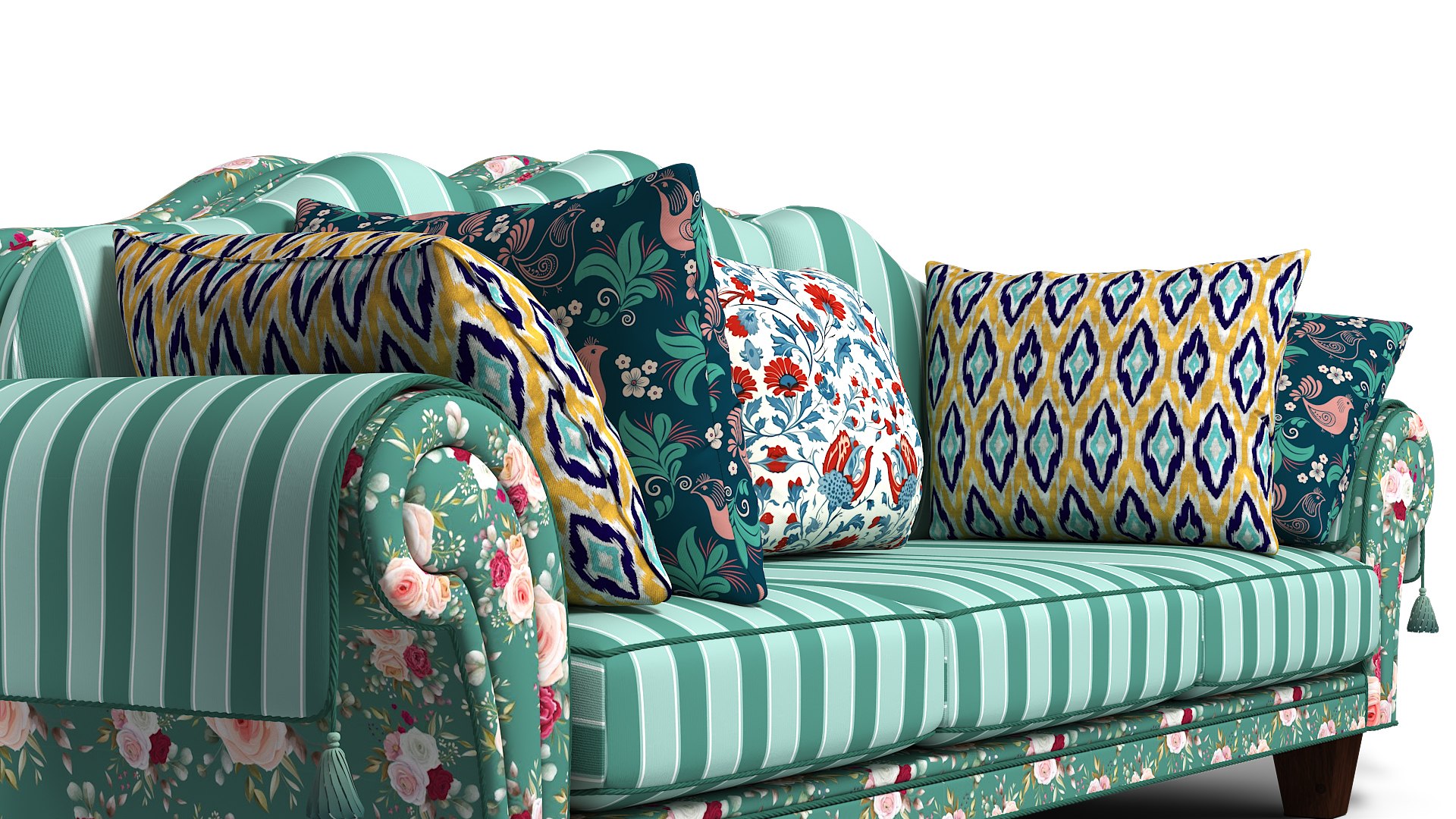 3D Colorful Patterned Sofa With Cushions - TurboSquid 2257688