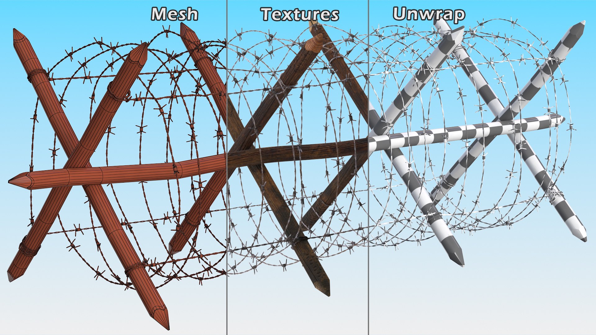 Cheval De Frise Barbed Wire Fence Old 3D - TurboSquid 1715773
