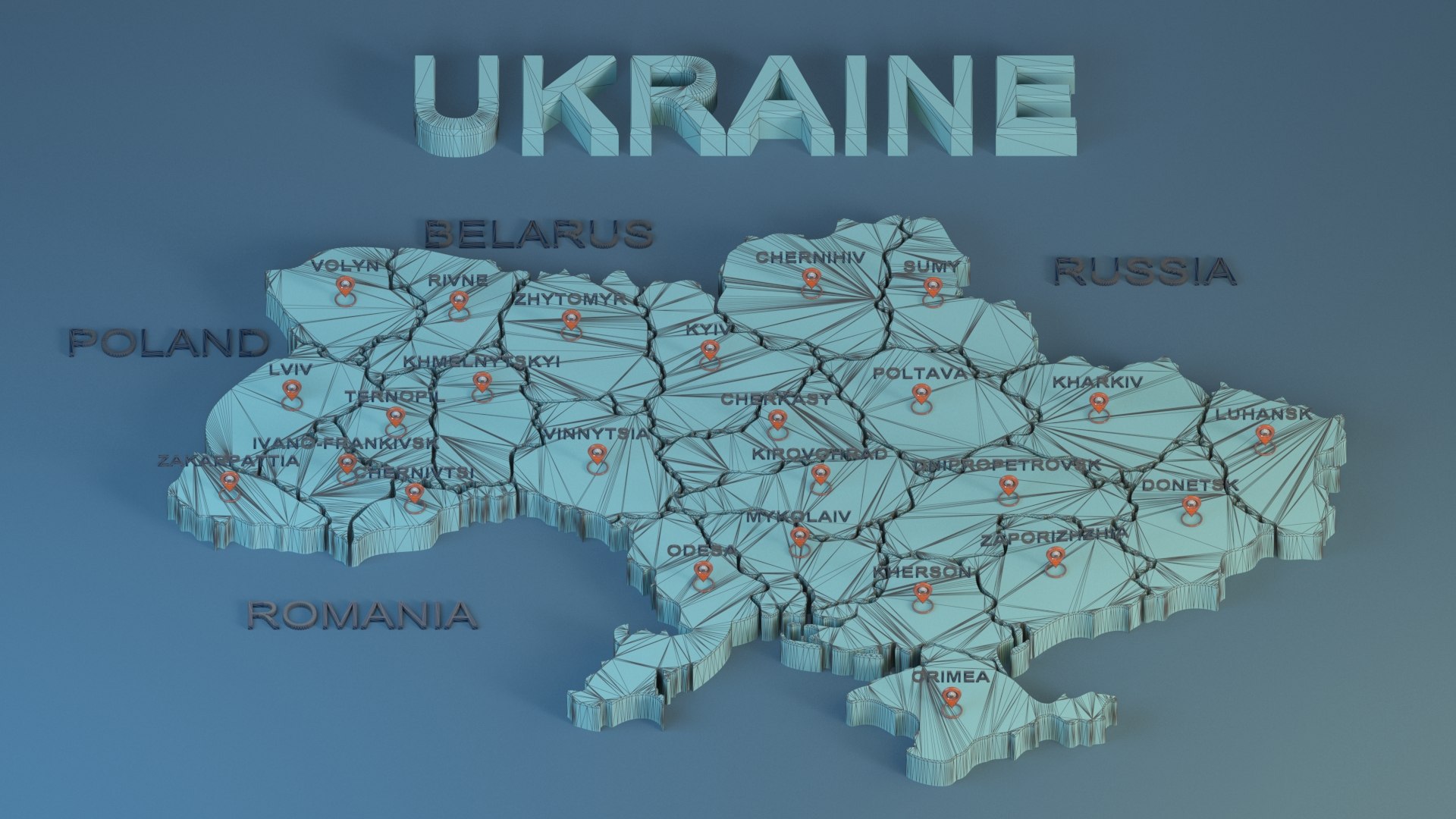 3D Ukraine map with states name medium poly - TurboSquid 1862420