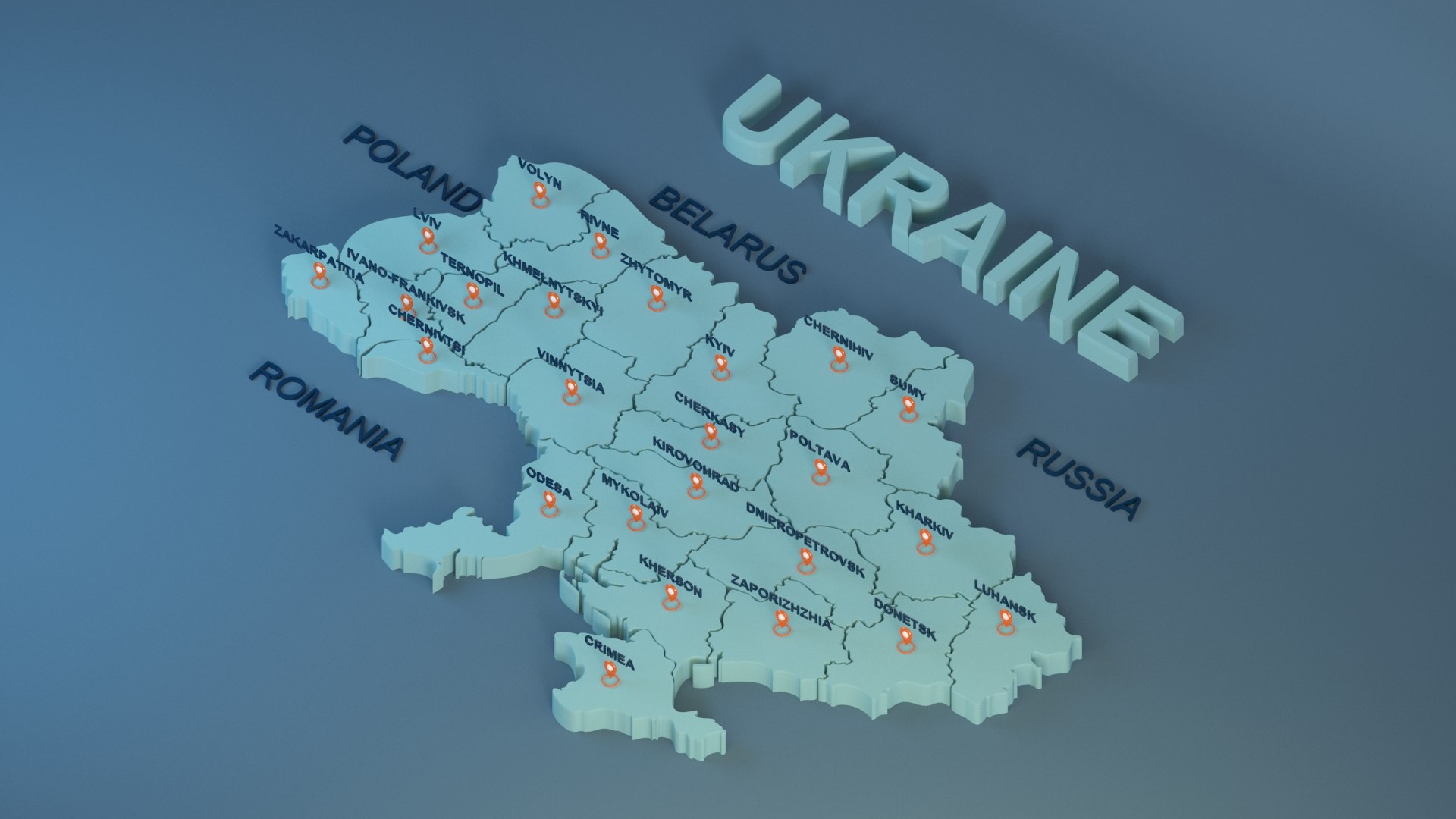 3D Ukraine map with states name medium poly - TurboSquid 1862420