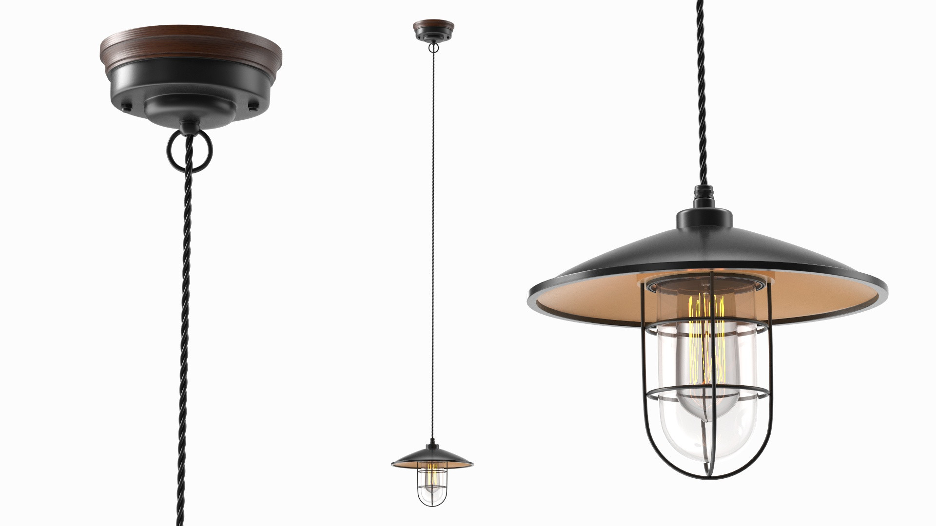 3D Industrial Pendant Lamp With Metal Shade Hanging - TurboSquid 2513467
