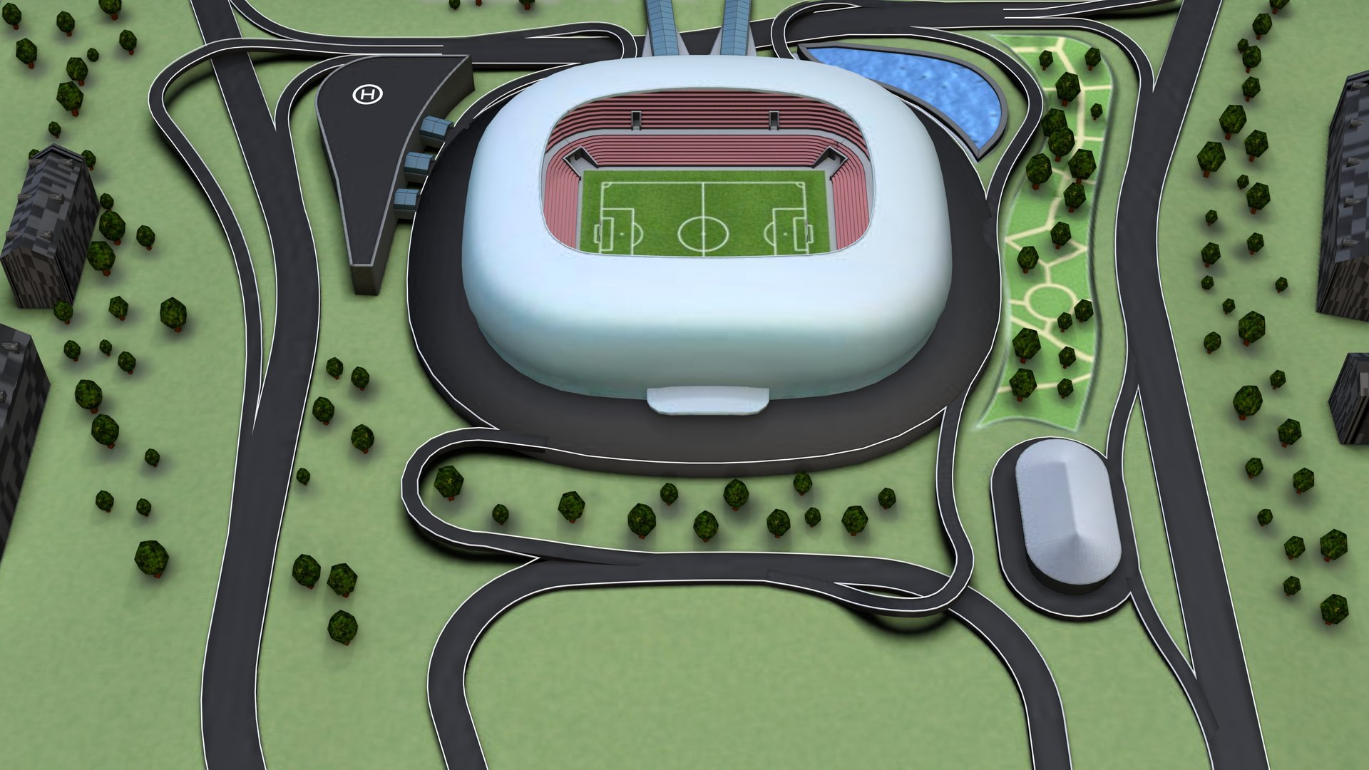 3D Football Stadium With Surrounding Area - TurboSquid 2035486