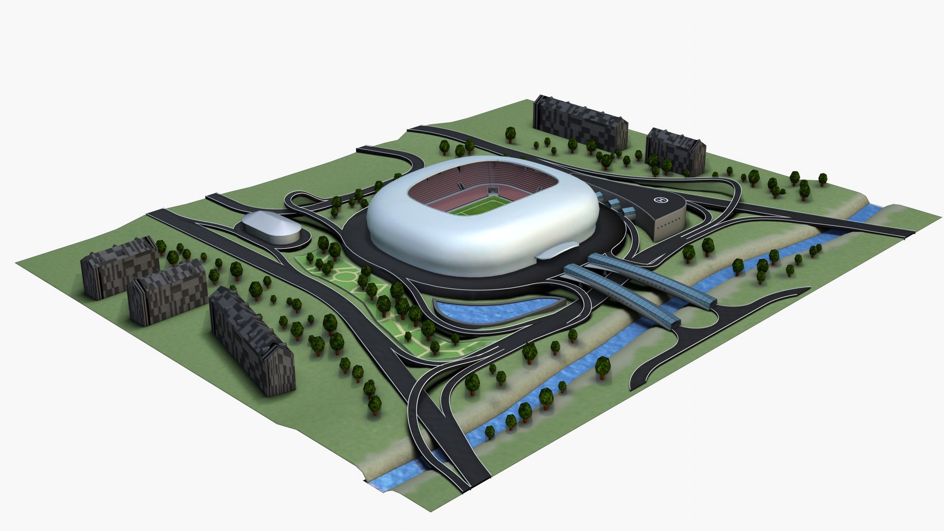 3D Football Stadium With Surrounding Area - TurboSquid 2035486