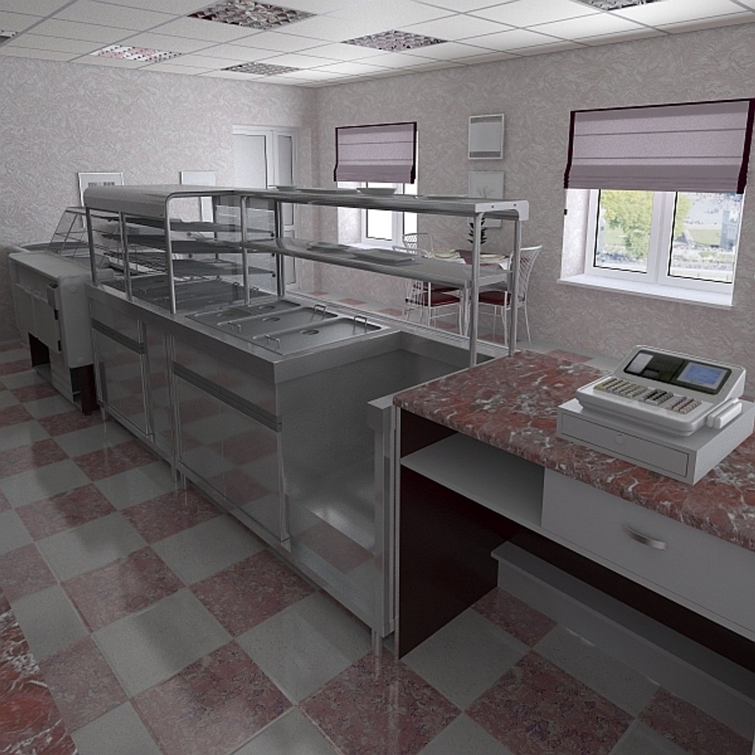 3d cafe scene model