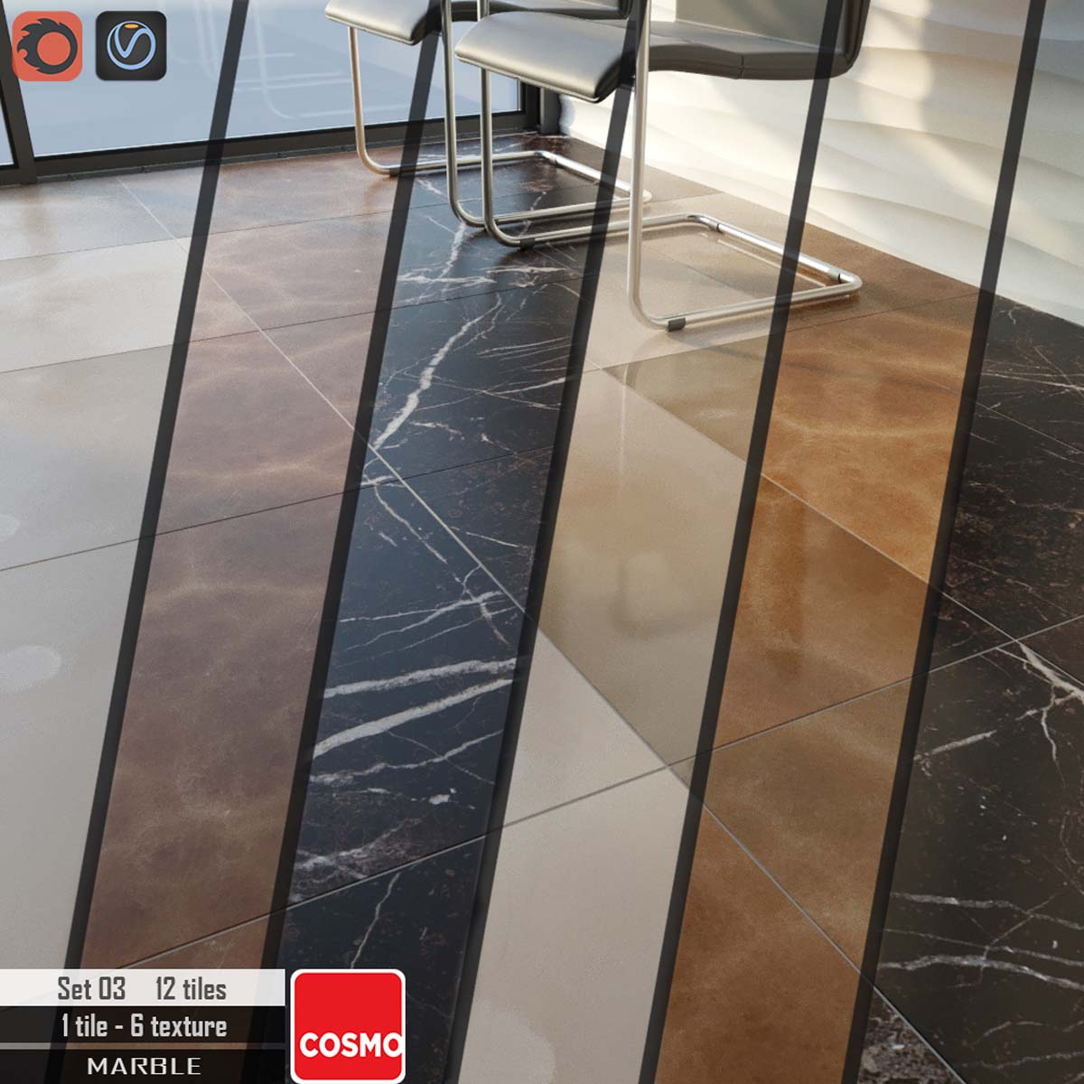 Tile cosmo stone set 3D model - TurboSquid 1262773